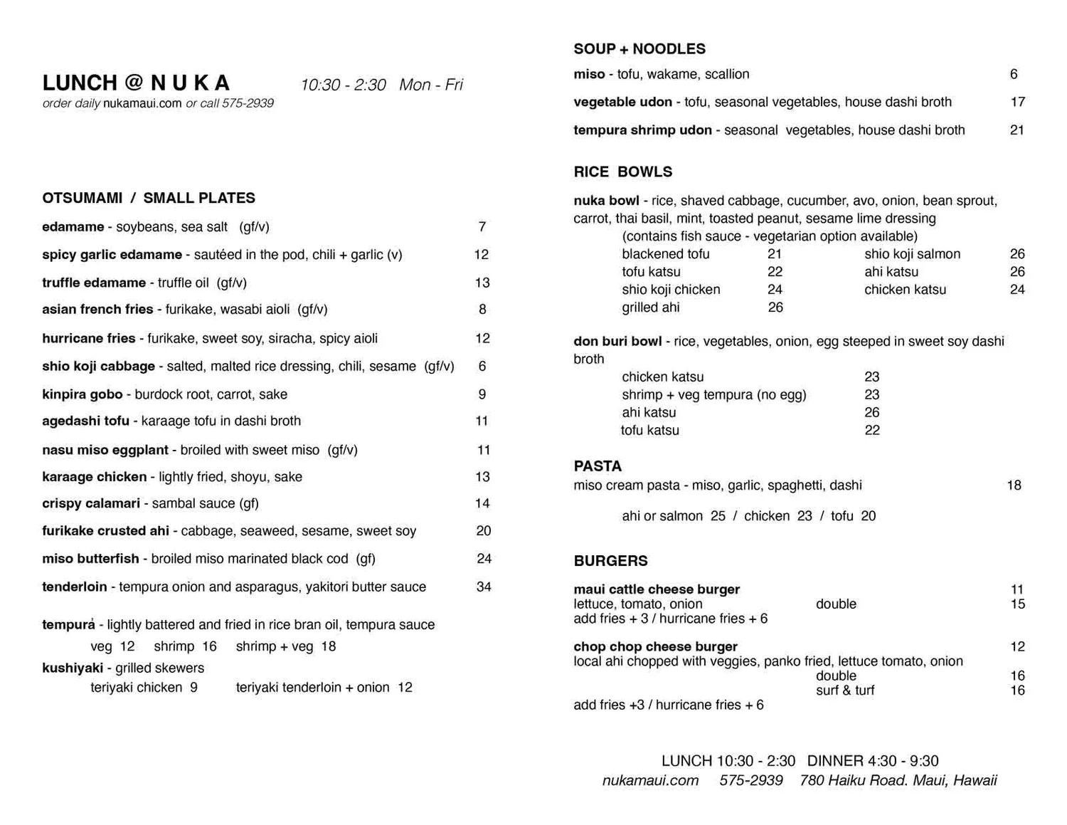 Menu — Nuka