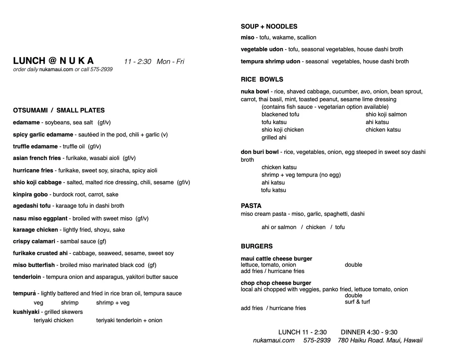 Menu — Nuka