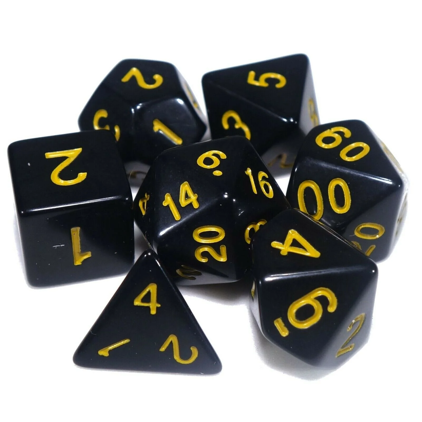 7 Dice Poly Set - Gloss Black (Yellow) — PaintedLegions
