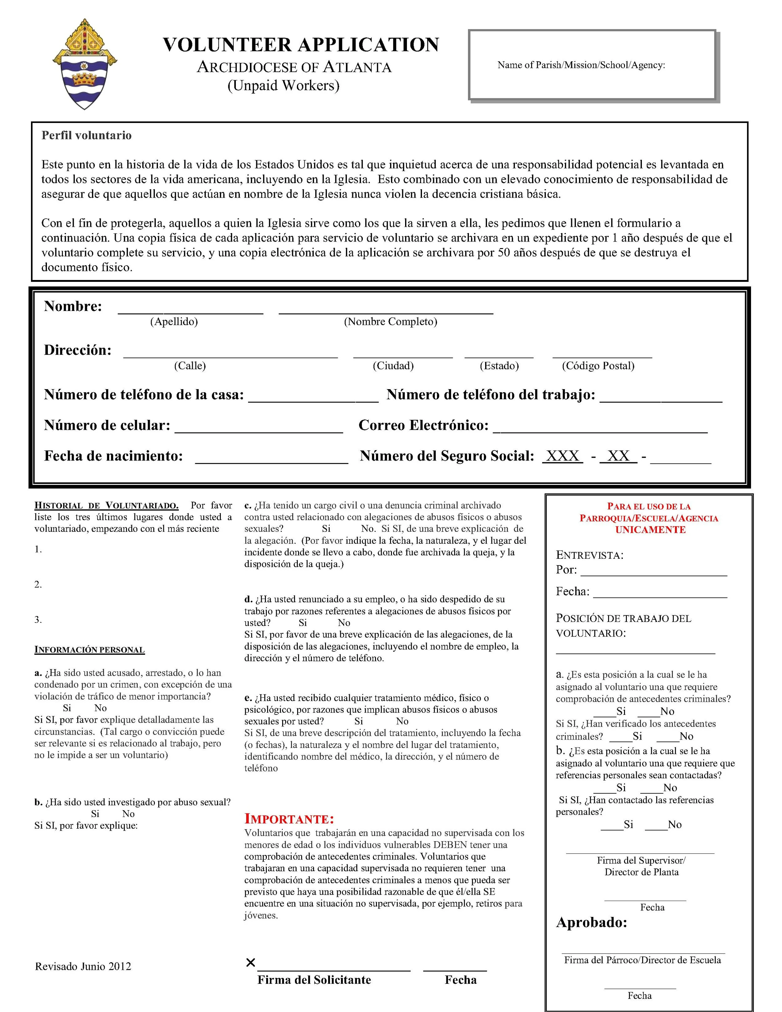 .Volunteer Forms — Holy Trinity Catholic Church