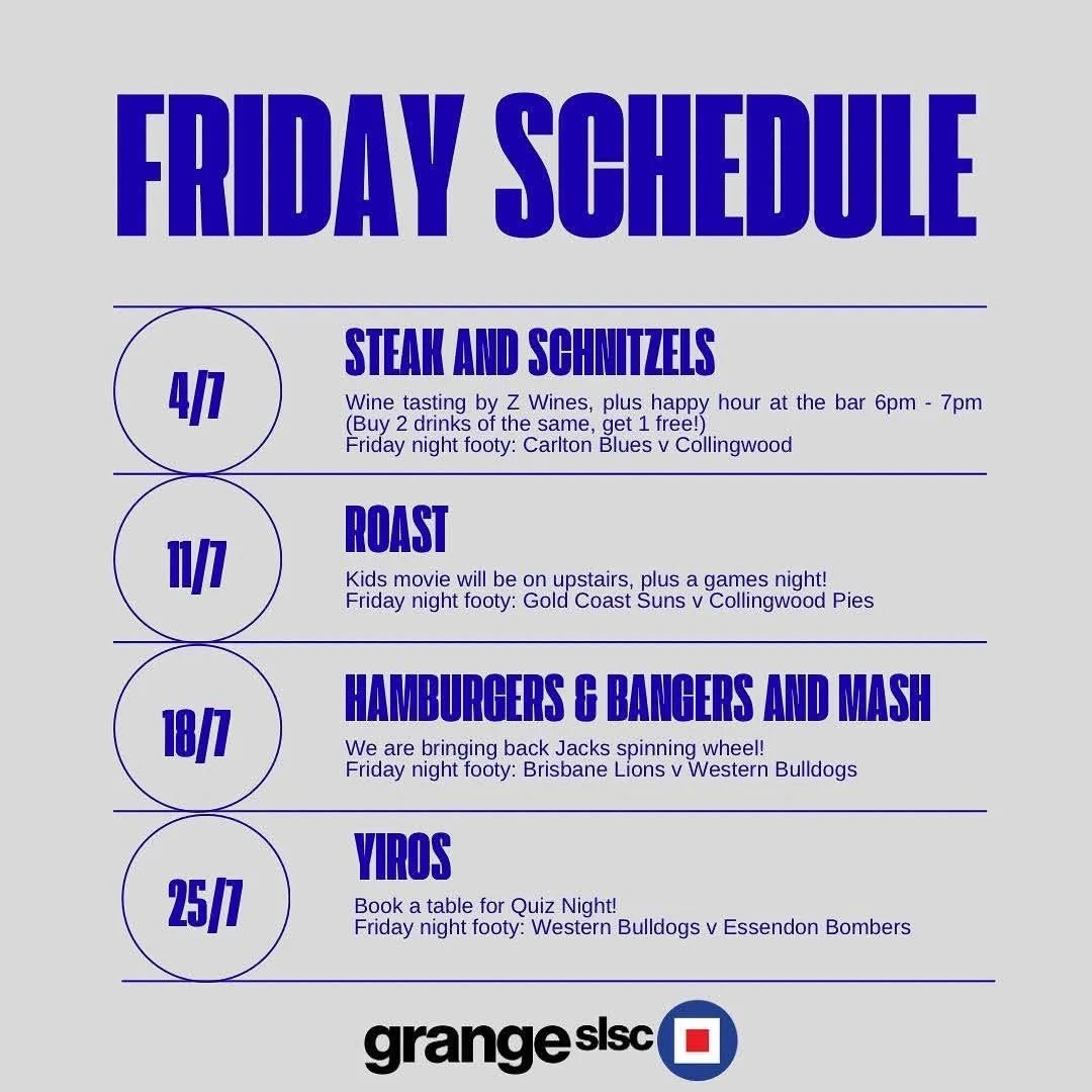 Menu — Grange SLSC