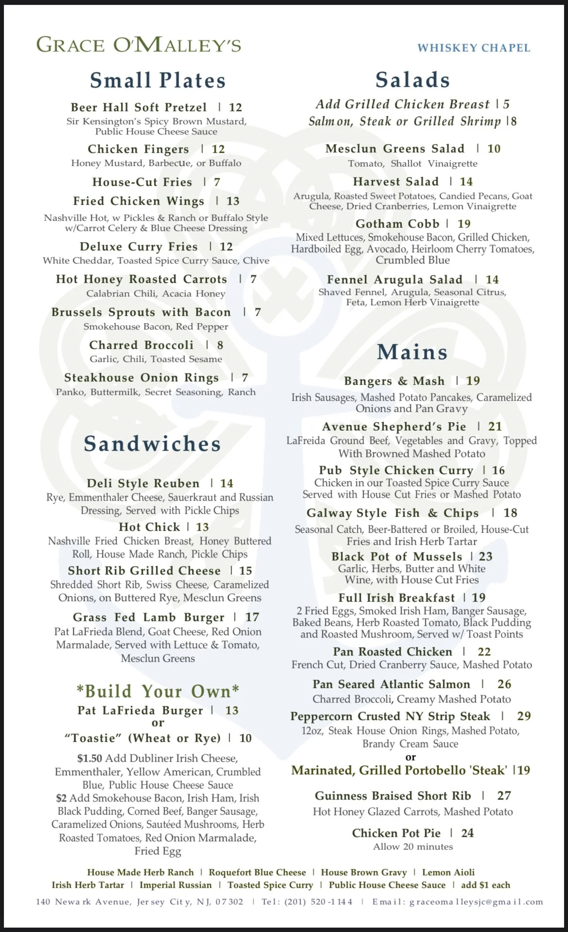 Menus — Grace's O'Malley's