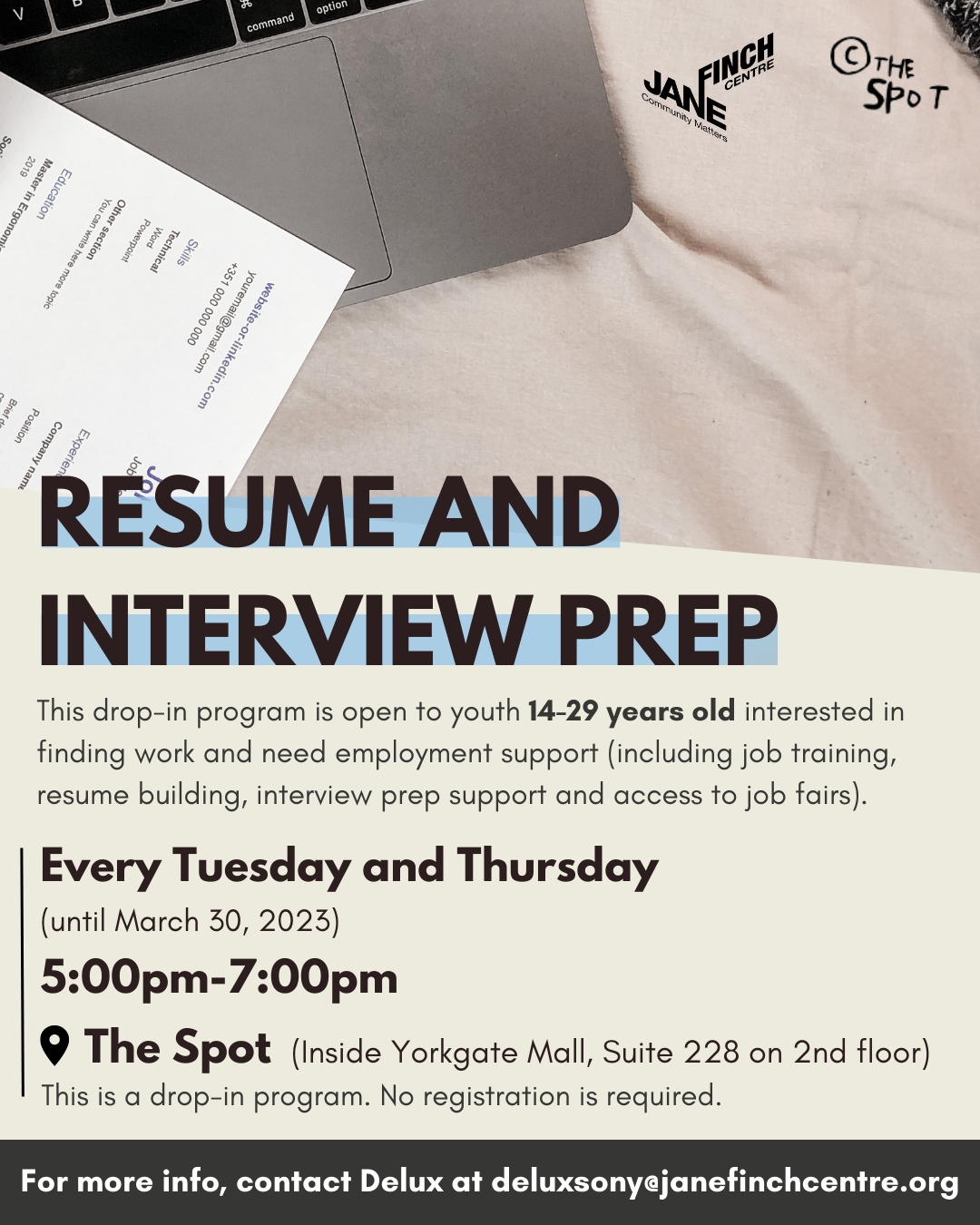 Resume and Interview Preparation Program at The Spot — Jane/Finch Centre