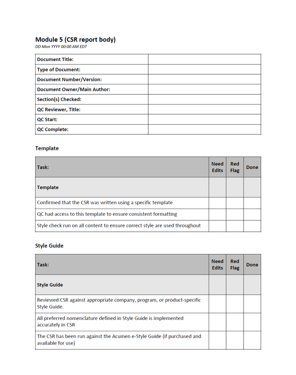 Sample CSR Checklist — Acumen Medical Communications