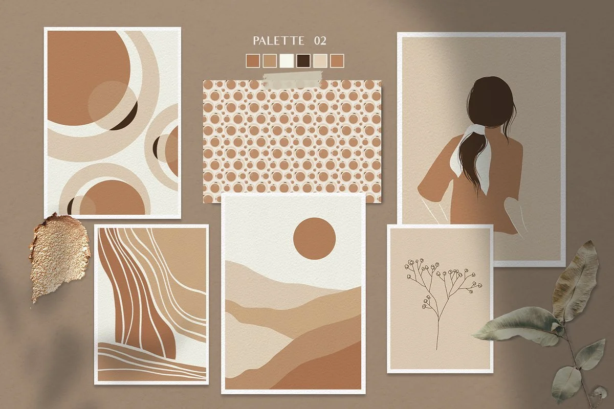 Abstract Gallery Wall Art, Boho Abstract Shapes Plants Printable, Art Palm Leaf Print | The ...