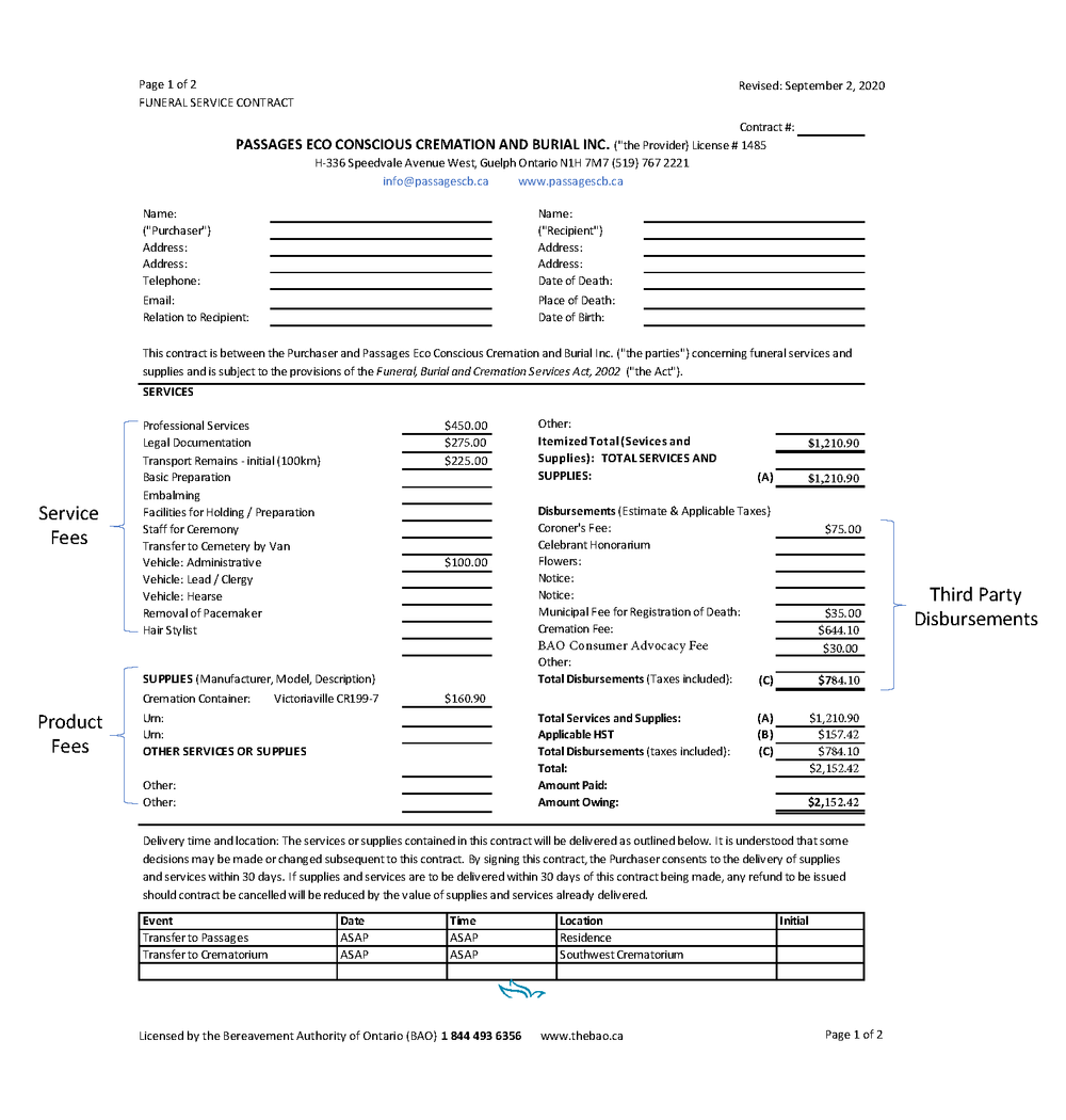 Understanding Funeral Home Costs in Ontario — Passages Cremation and Burial