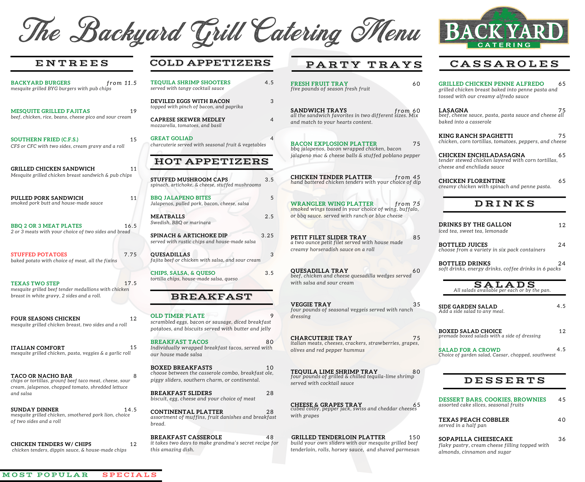 Catering Menu — Backyard Catering