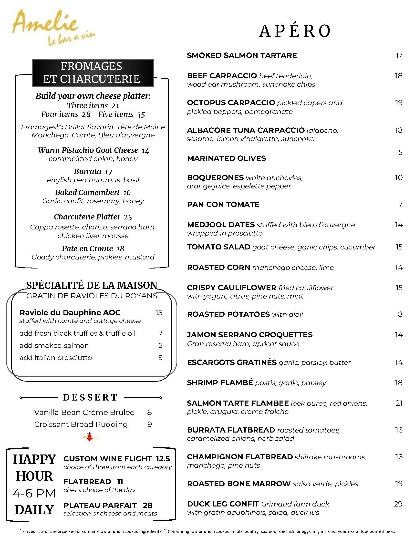 Menu — Amelie San Francisco