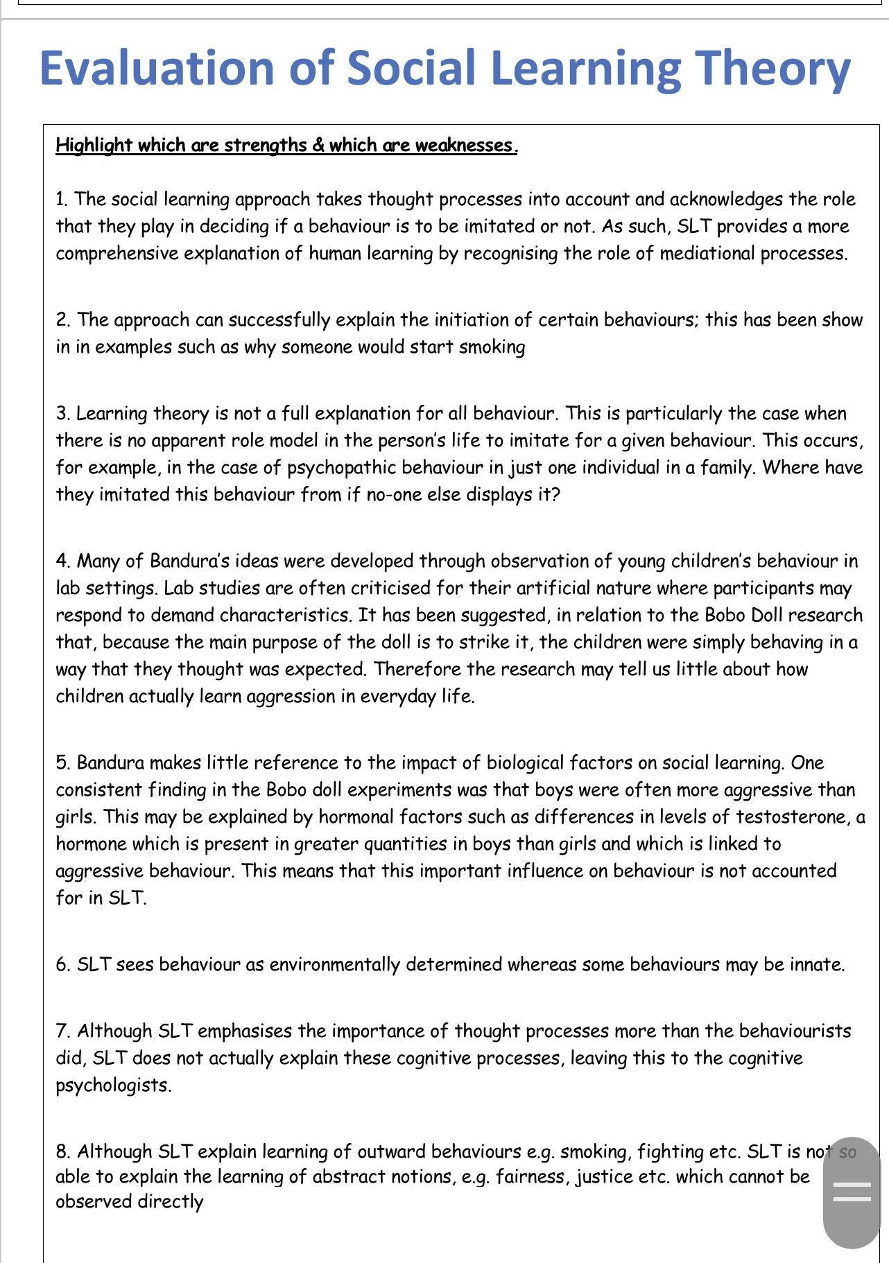 SOCIAL LEARNING THEORY — APPROACHES — PSYCHSTORY