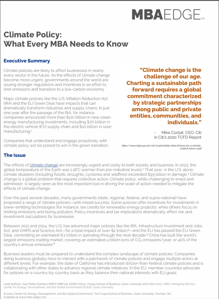 Climate Policy: What Every MBA Needs to Know — MBA EDGE