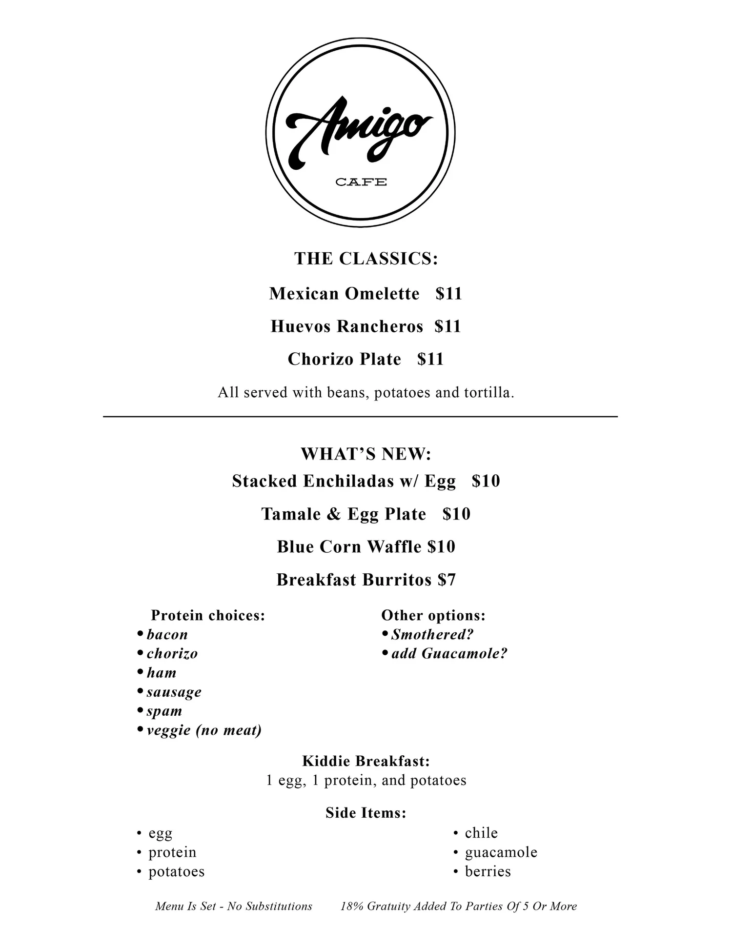 Menu — Amigo Cafe