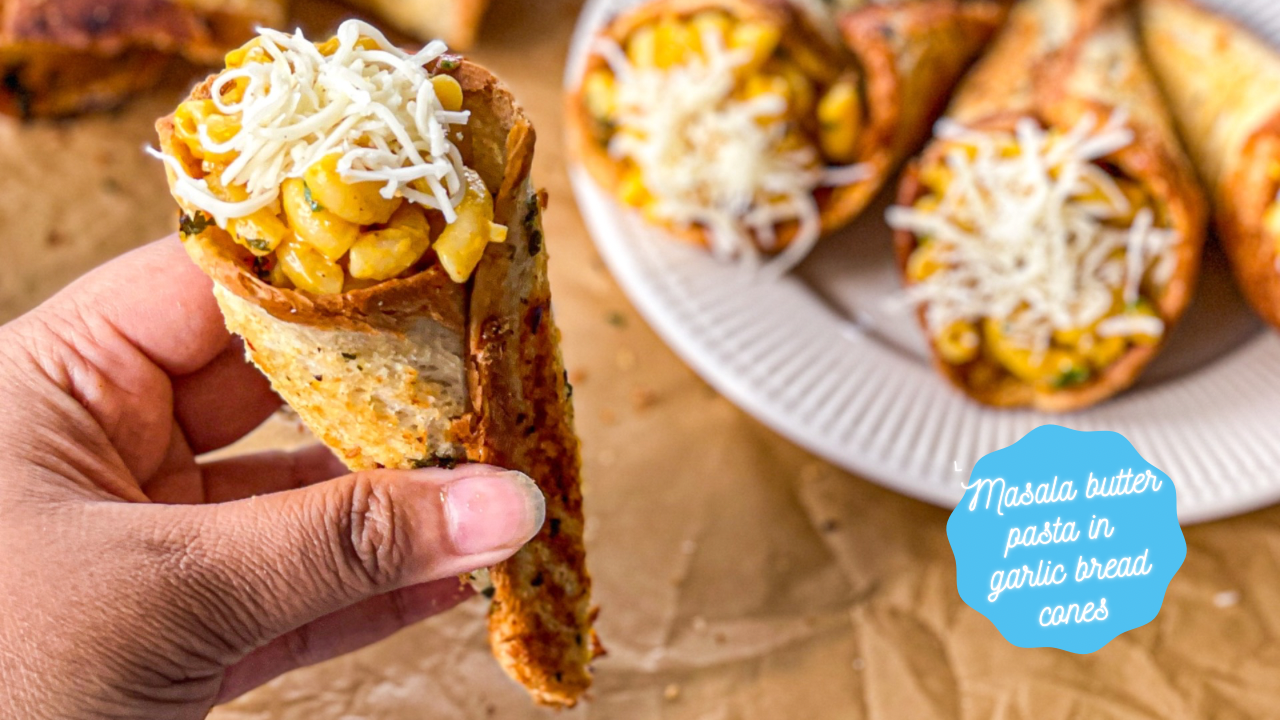 Masala butter Pasta in Garlic bread cones — The Global Vegetarian