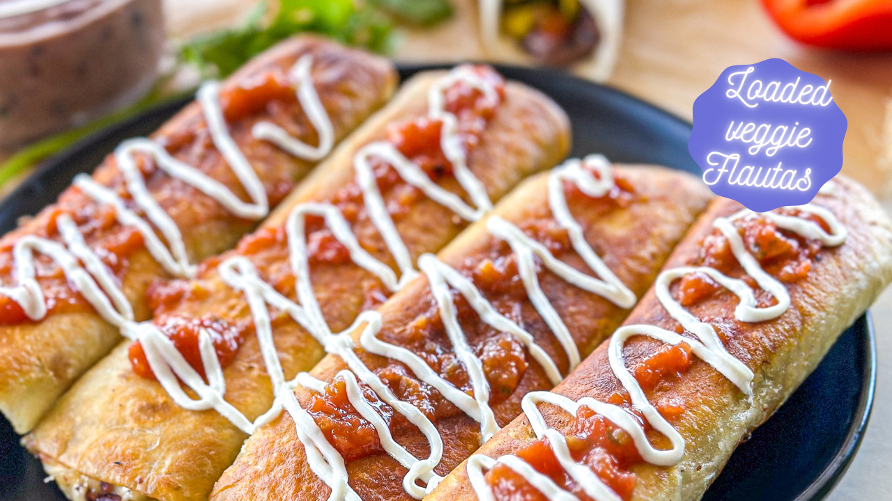 Delicious Loaded Veggie Flautas Recipe with Refried Beans and Crunchy ...