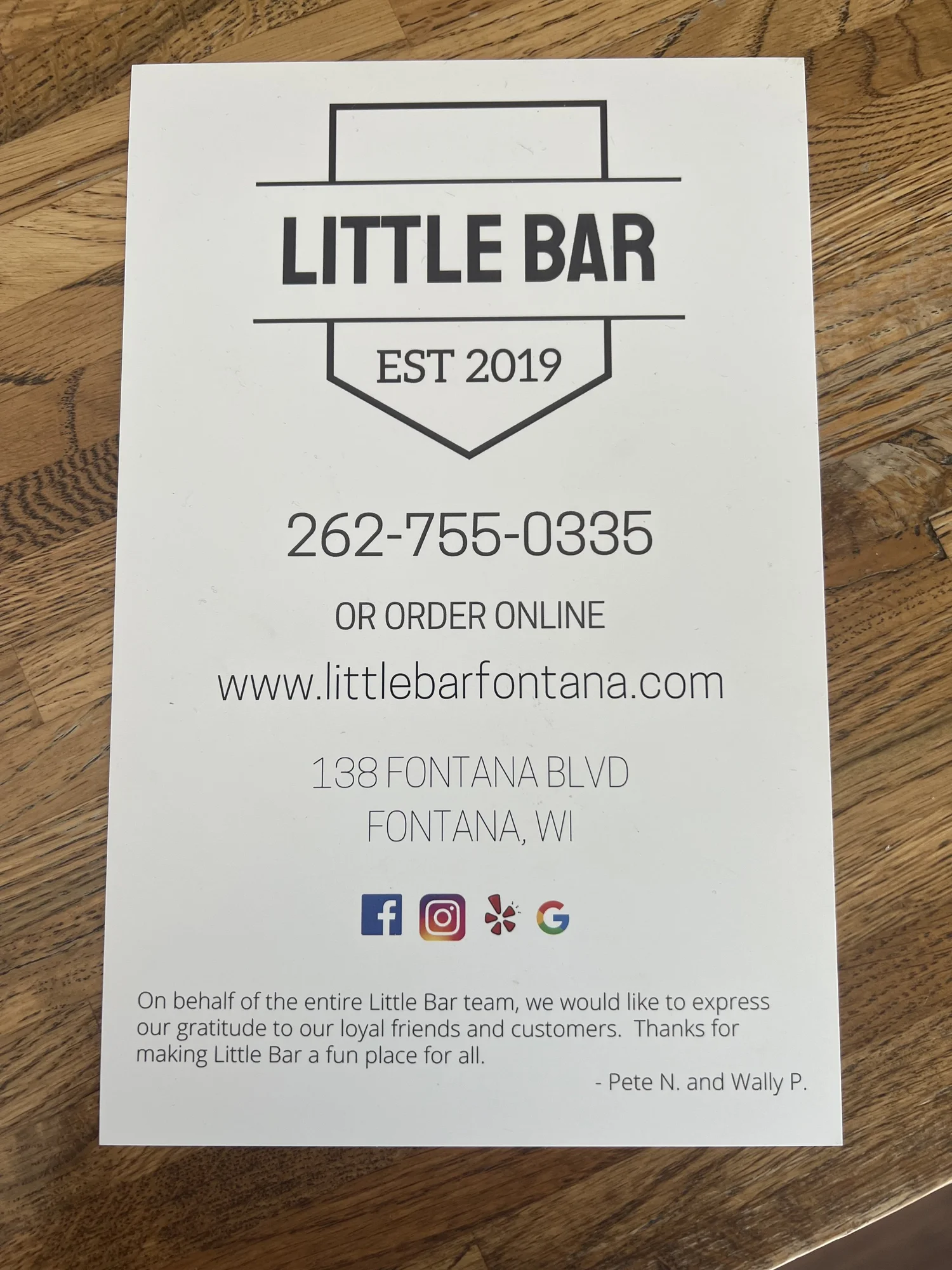 Menu — Little Bar