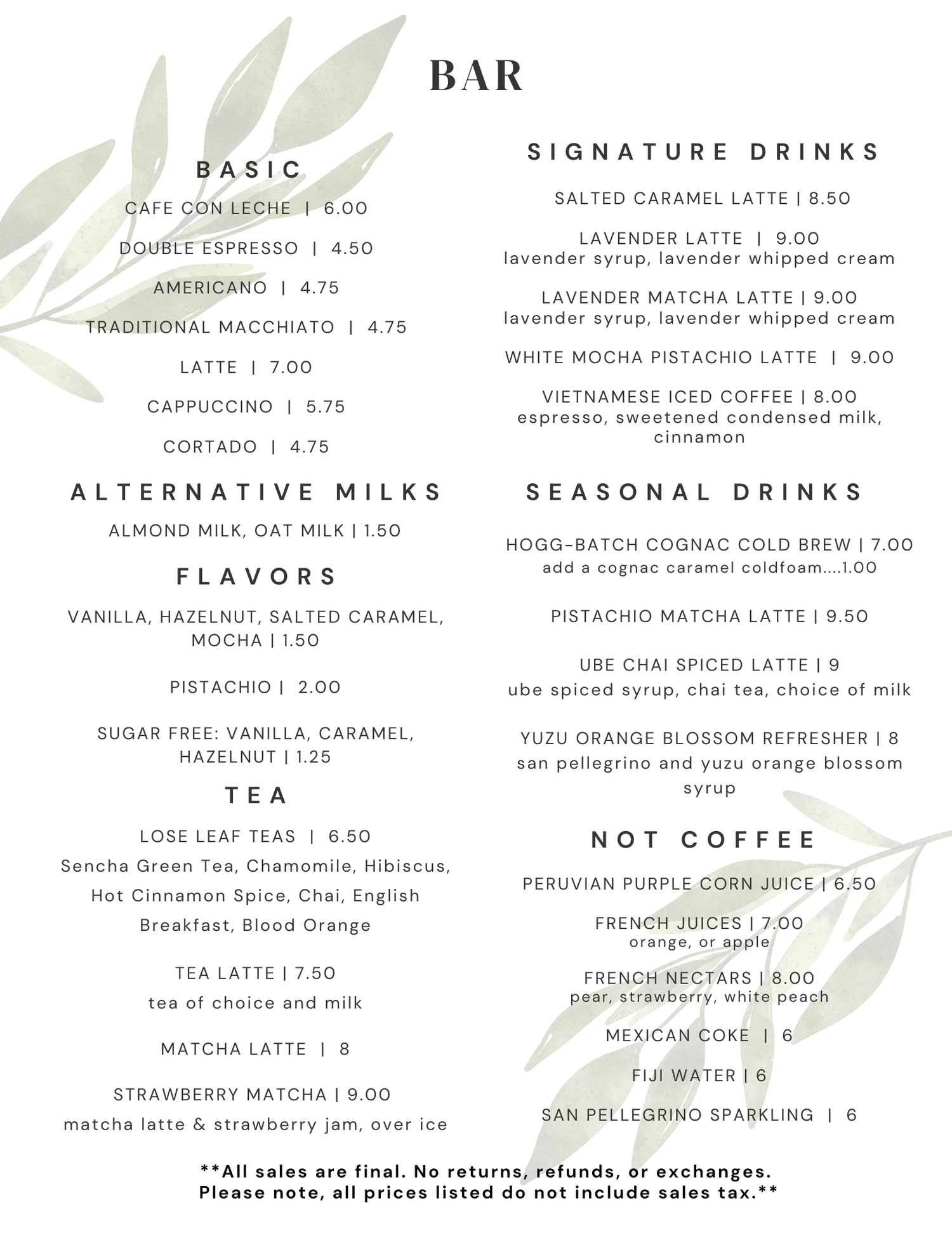 Menu — Sucre Table