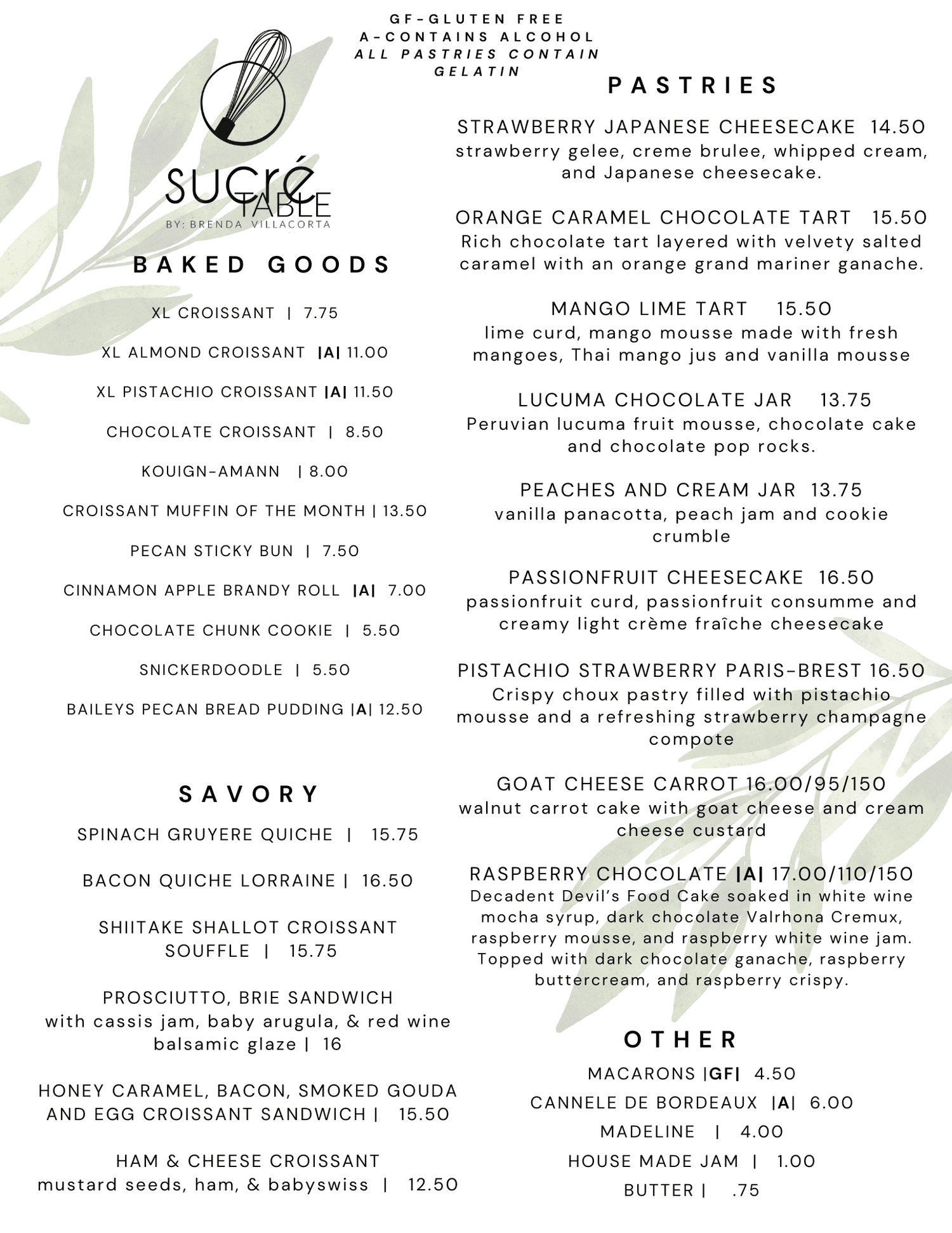 Menu — Sucre Table