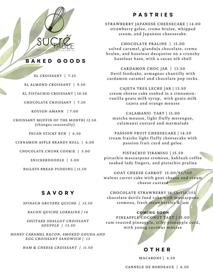 Menu — Sucre Table