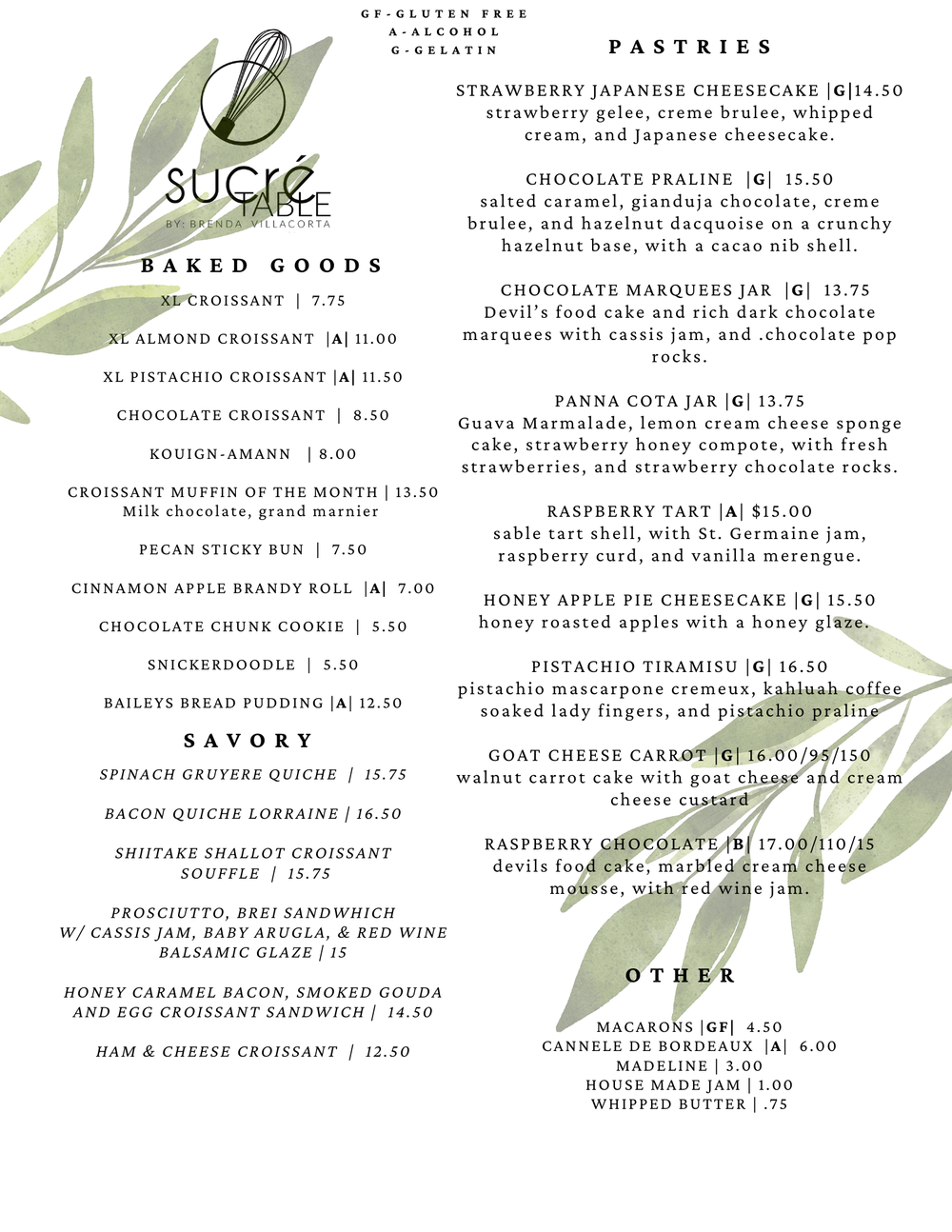 Menu — Sucre Table