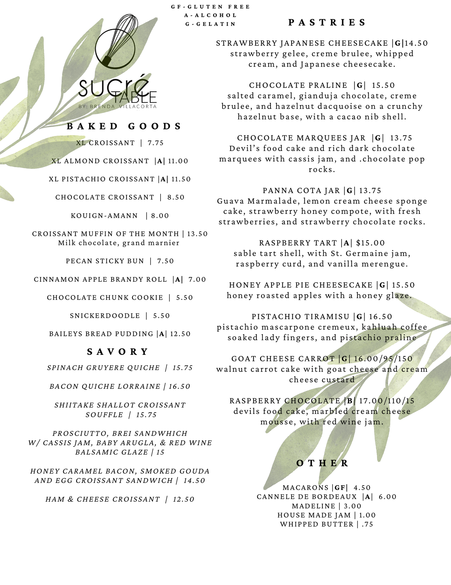 Menu — Sucre Table