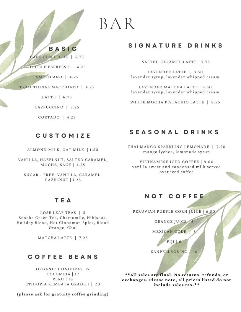 Menu — Sucre Table