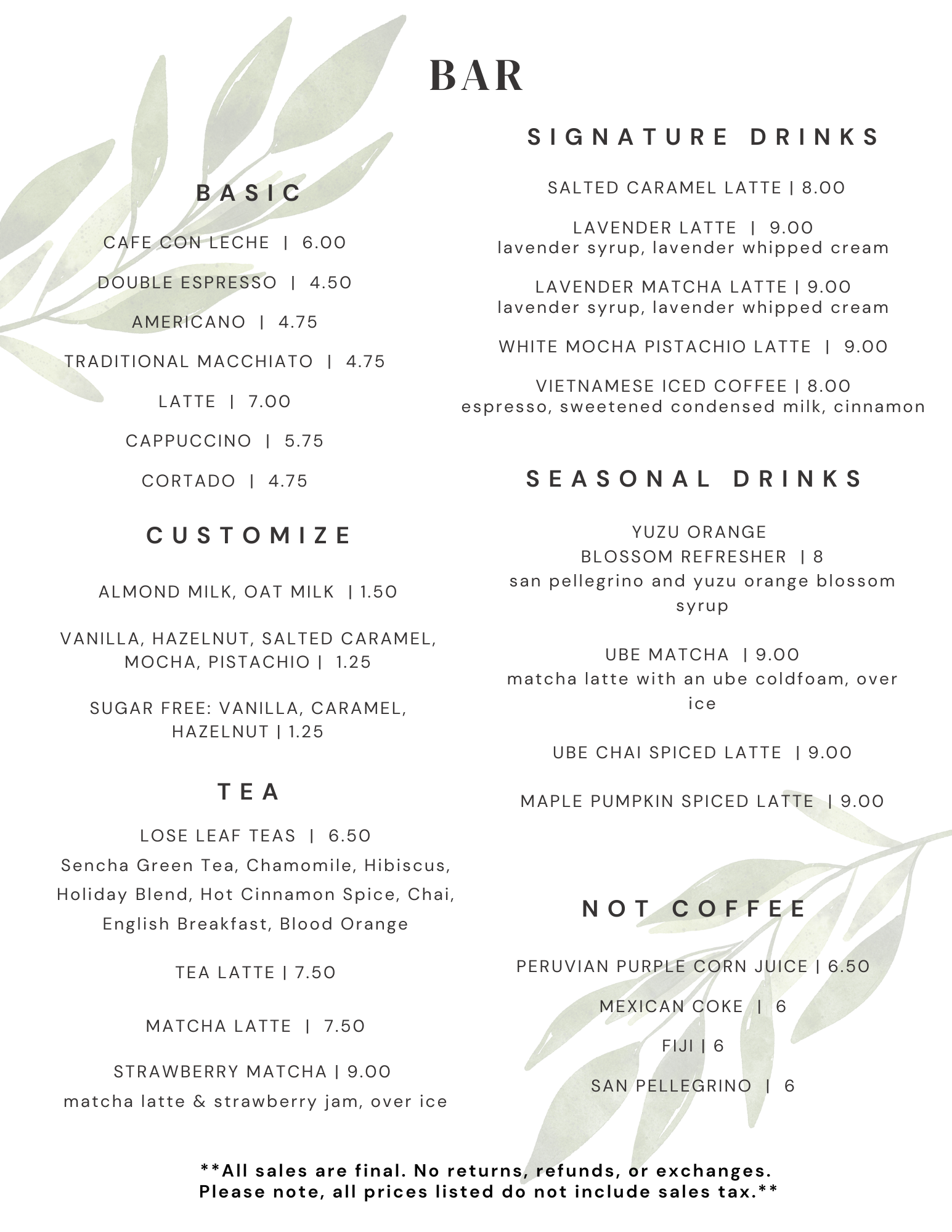 Menu — Sucre Table