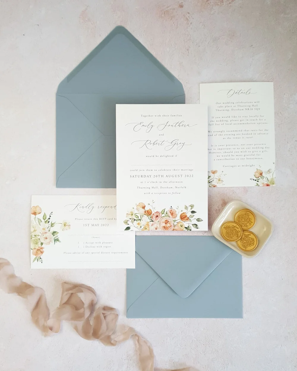 Flower Wedding Invitations | Summer | Silk & Ink Designs