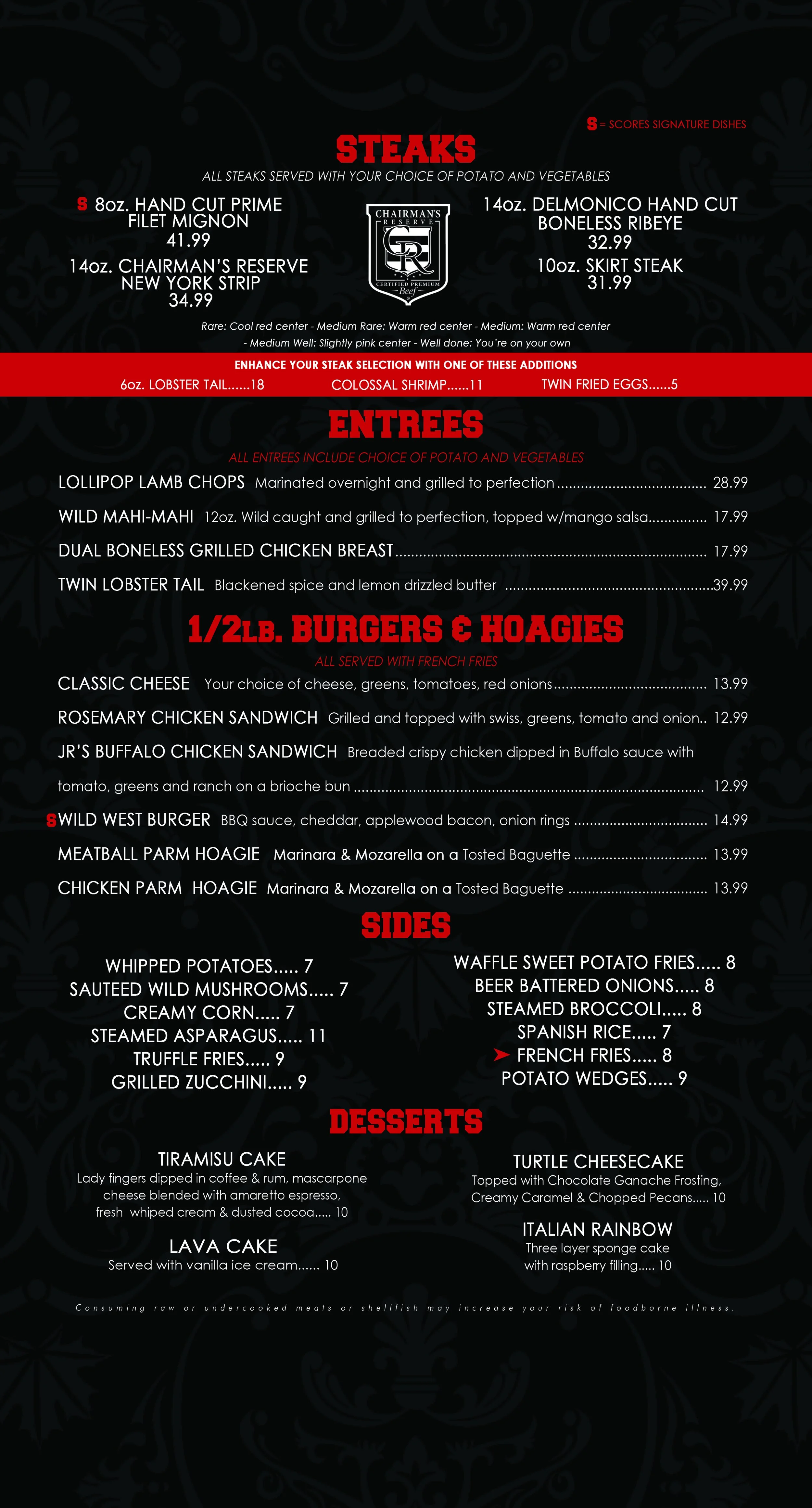 Menu — Scores Palm Beach