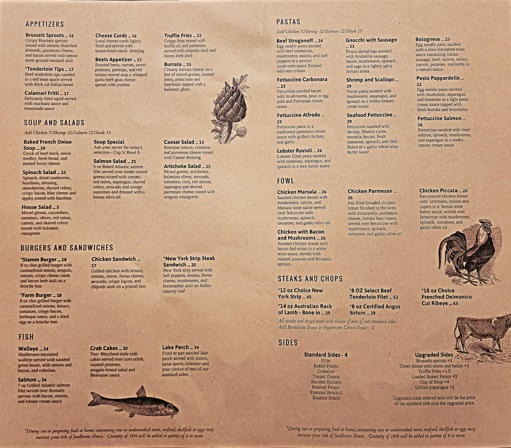 Dinner Menu — 1847 at the Stamm House