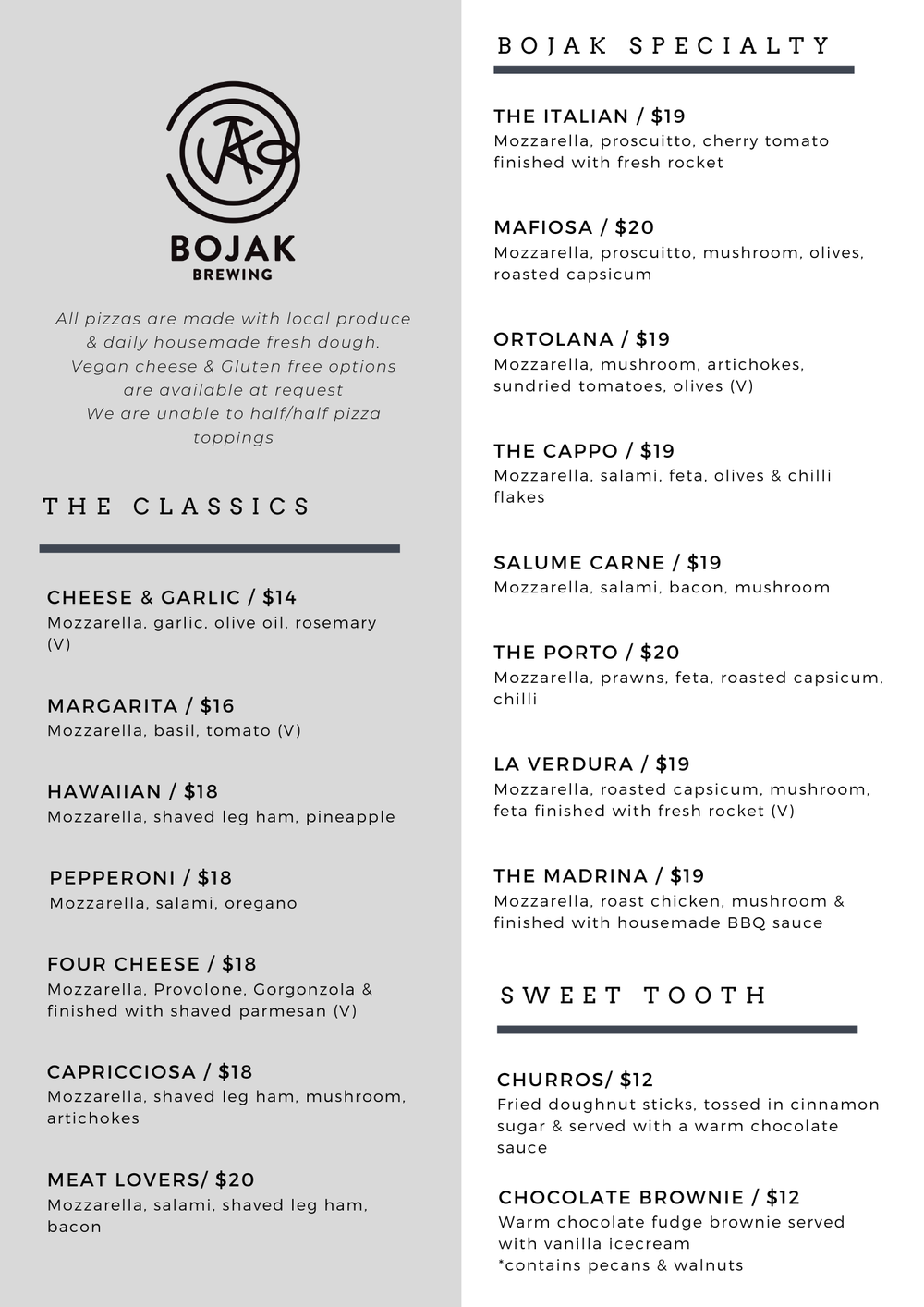 Food Menu — Bojak Brewing