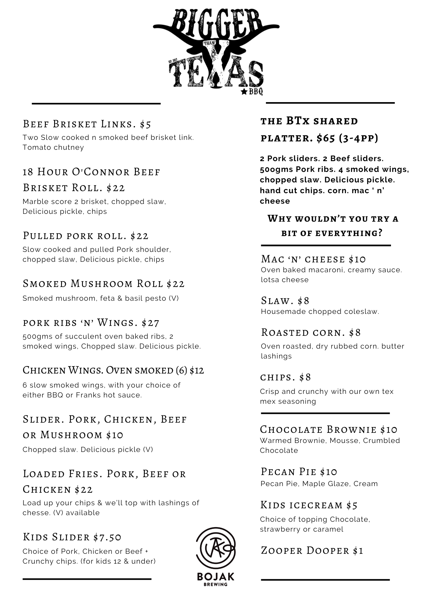Food Menu — Bojak Brewing