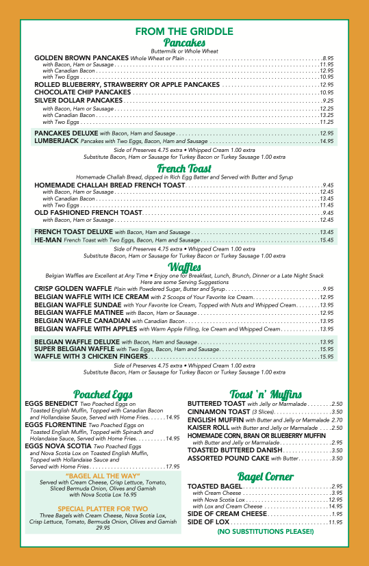 Breakfast Menu — Bridgeview Diner