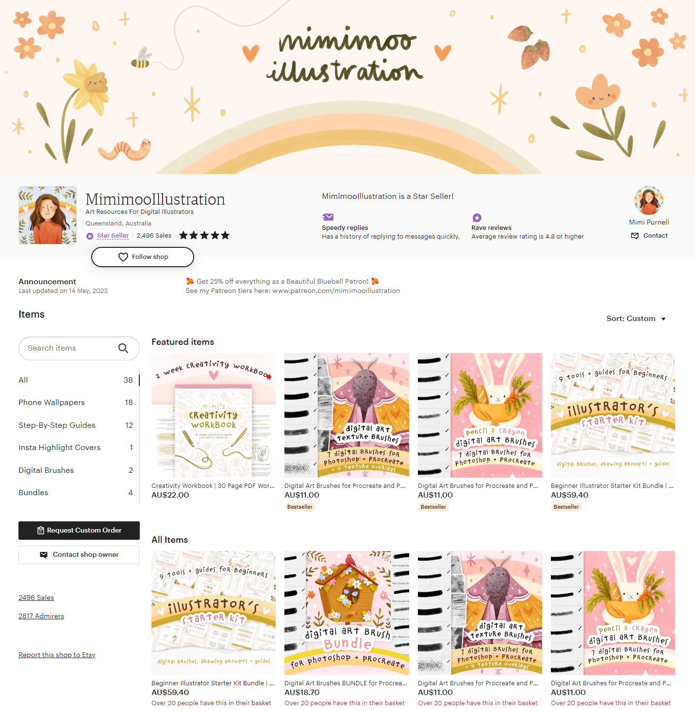 Products including brush packs, workbooks, how to draw guides and more ...