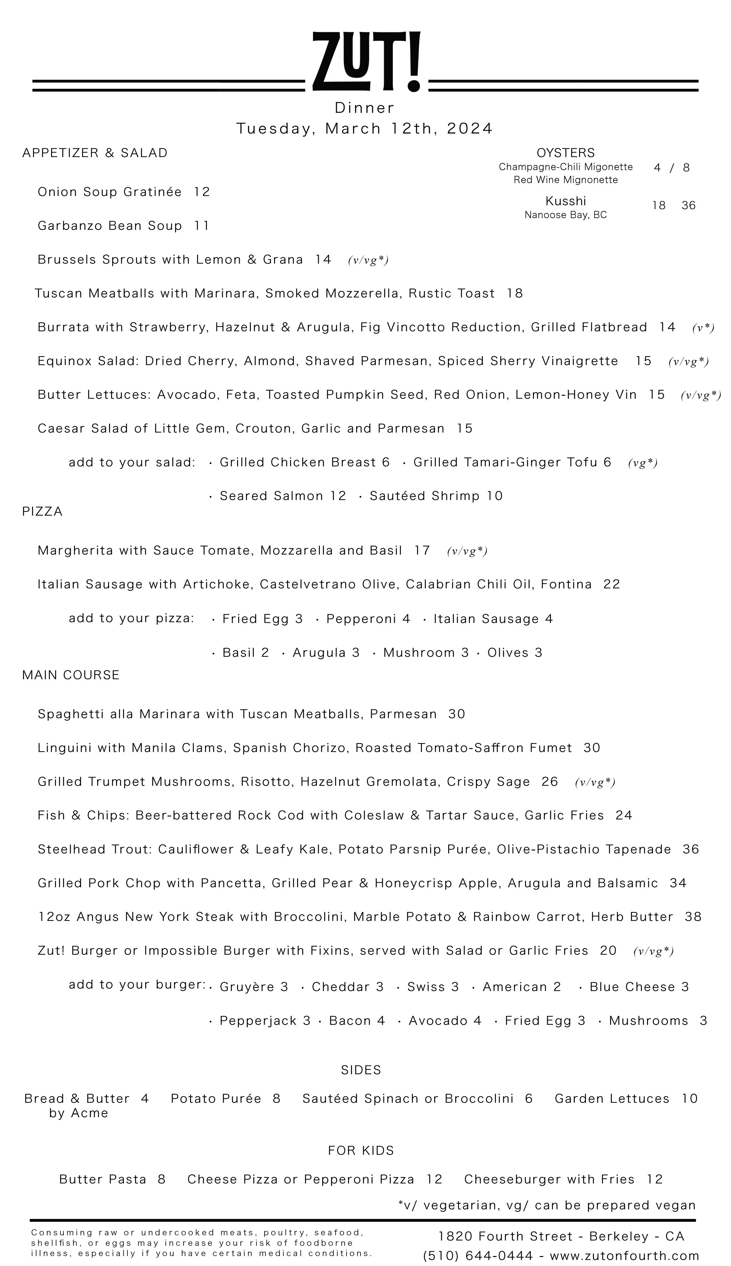 Menu — ZUT! on fourth