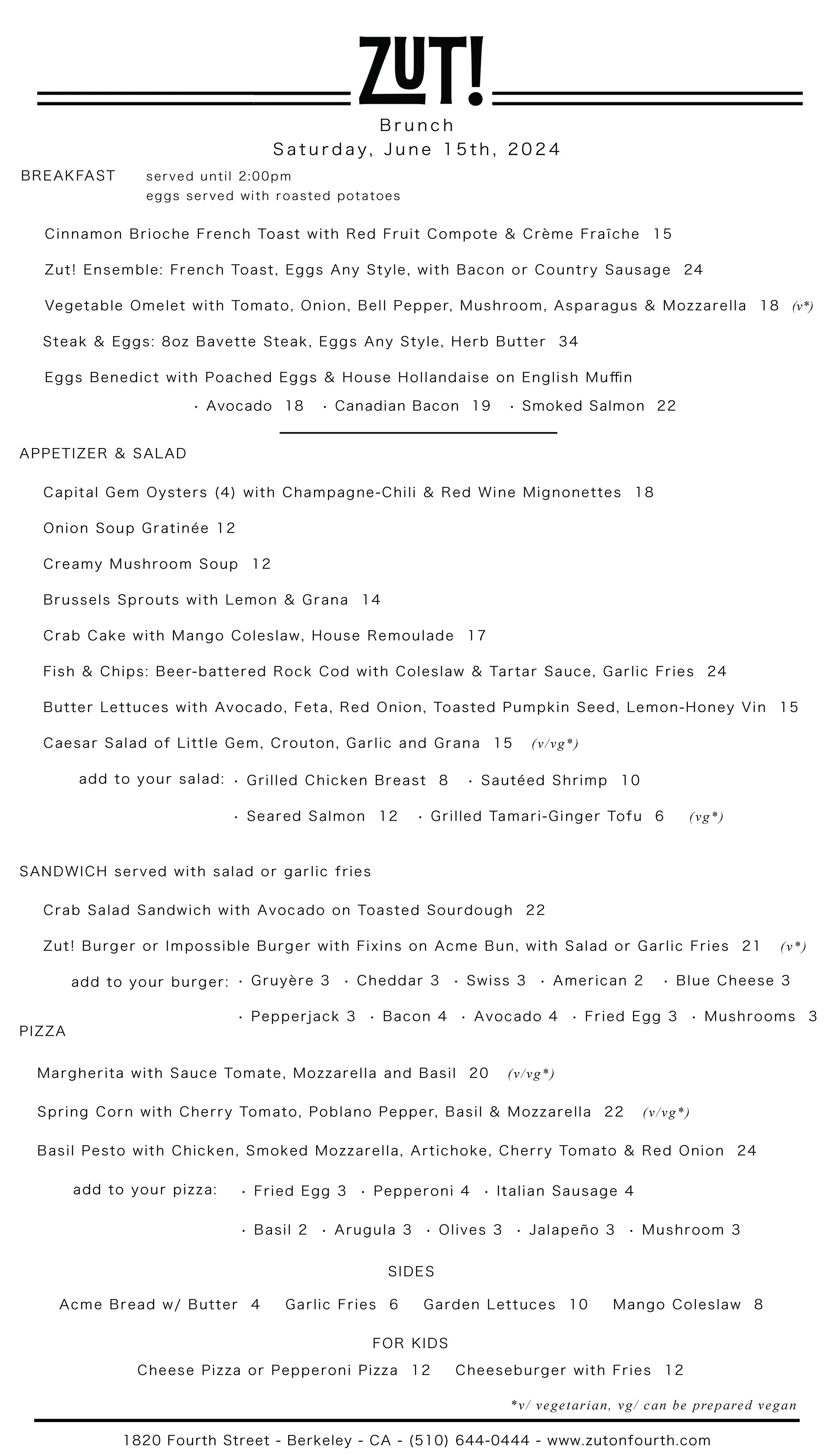 Menu — ZUT! on fourth