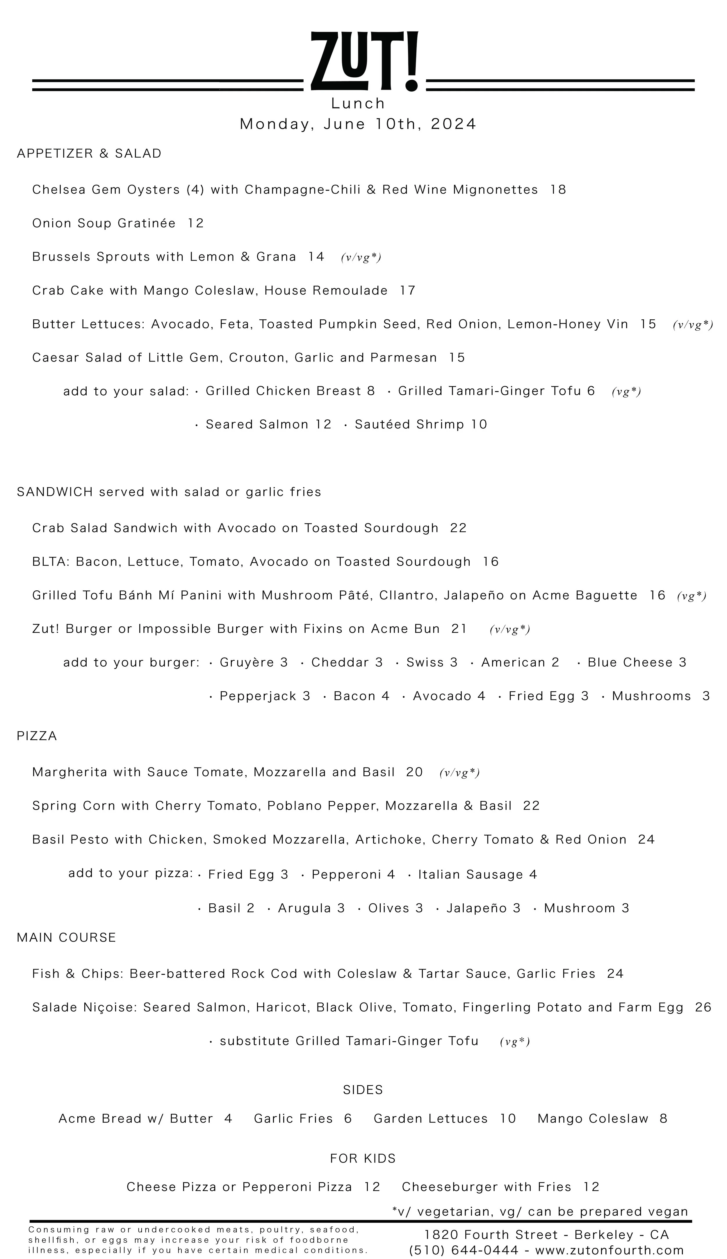 Menu — ZUT! on fourth