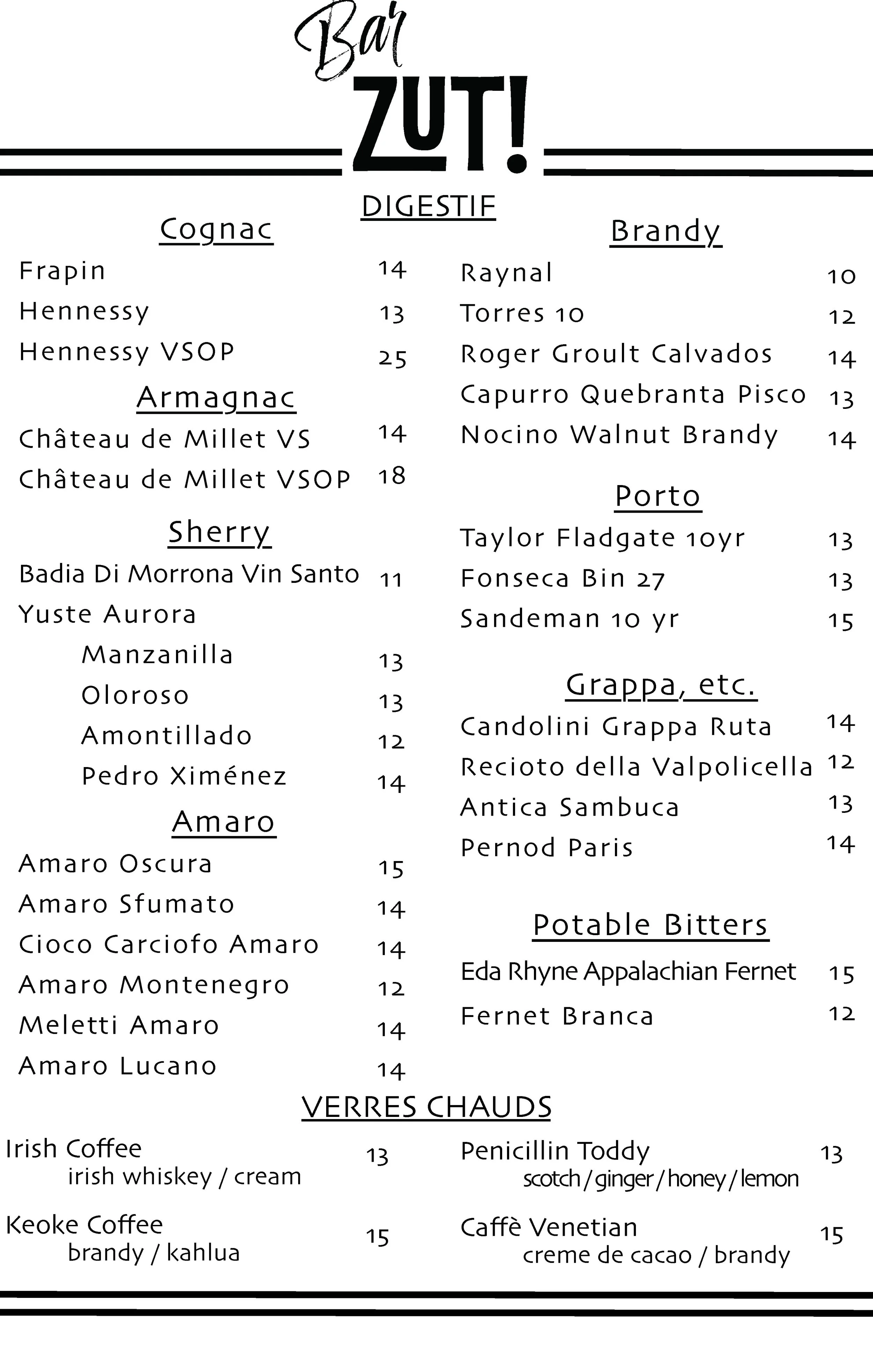 Menu — ZUT! on fourth