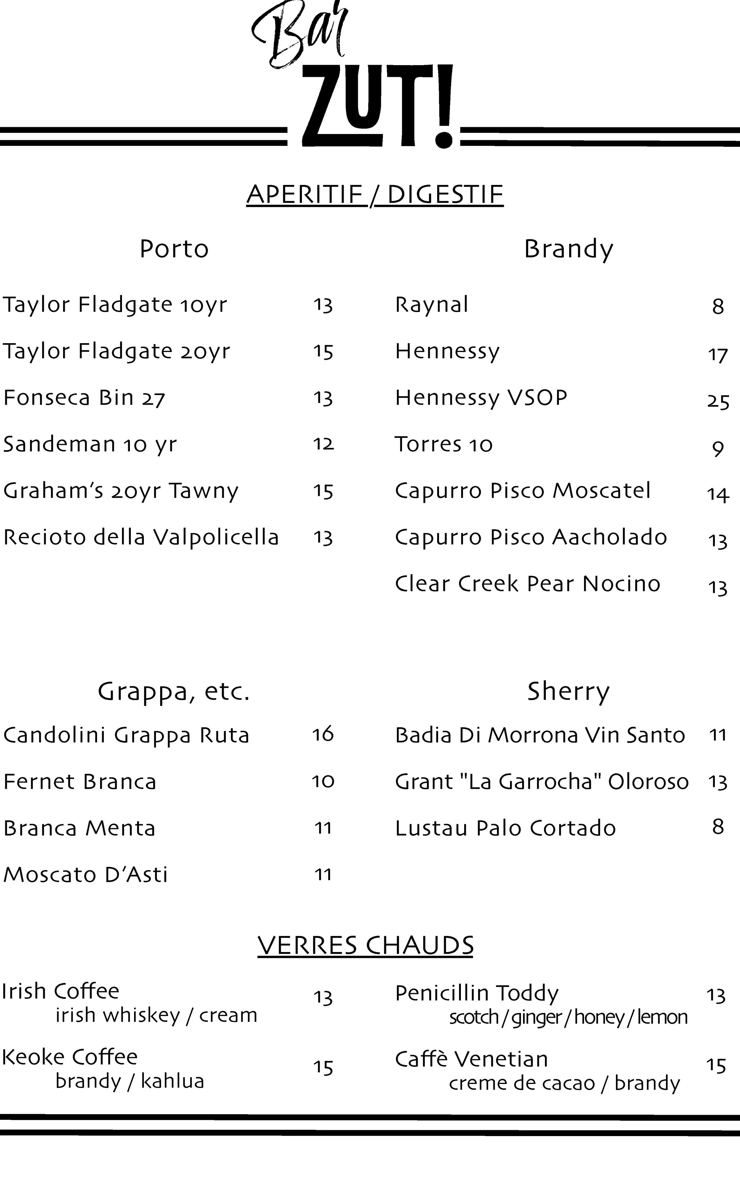 Menu — ZUT! on fourth