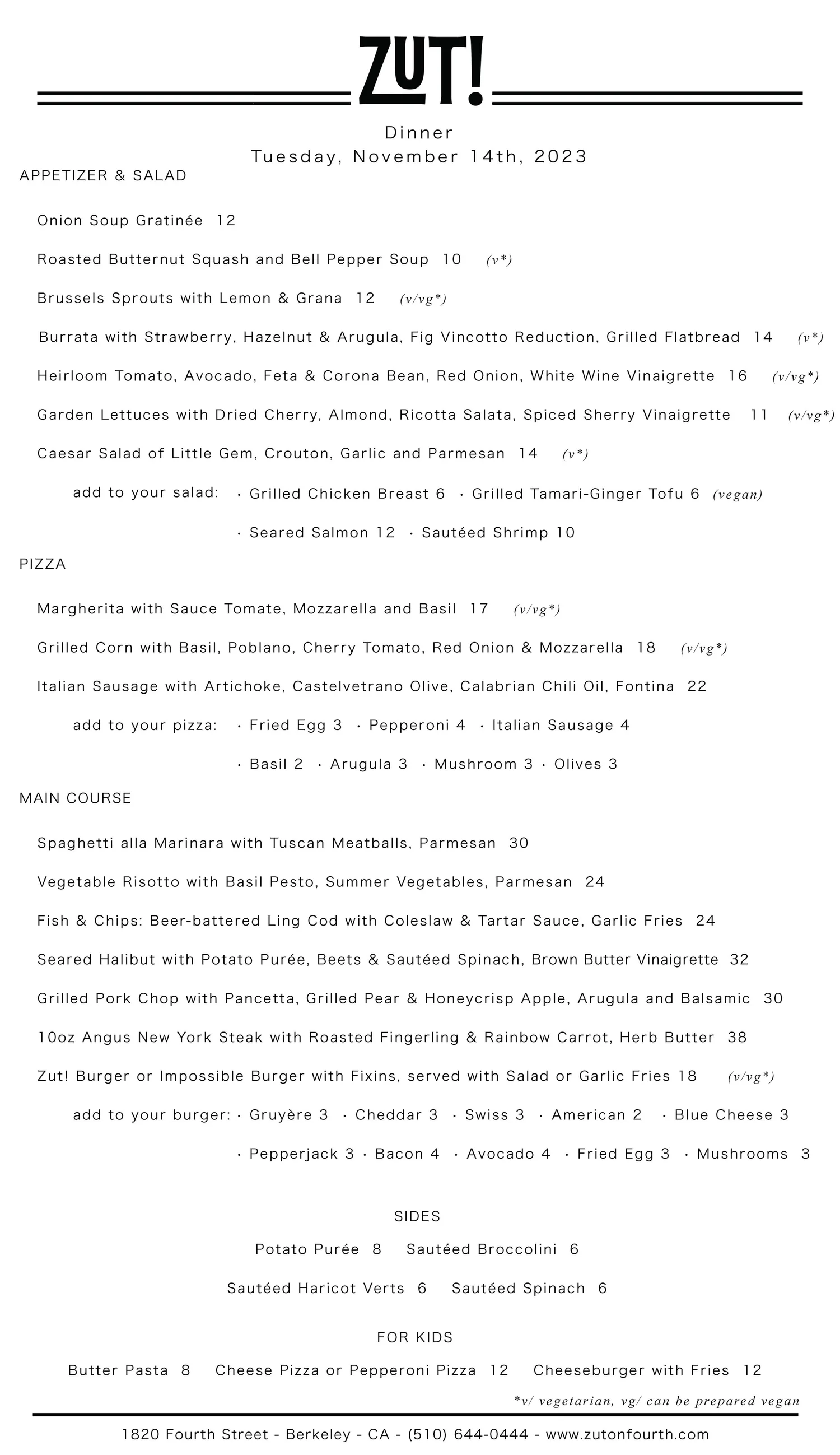 Menu — ZUT! on fourth