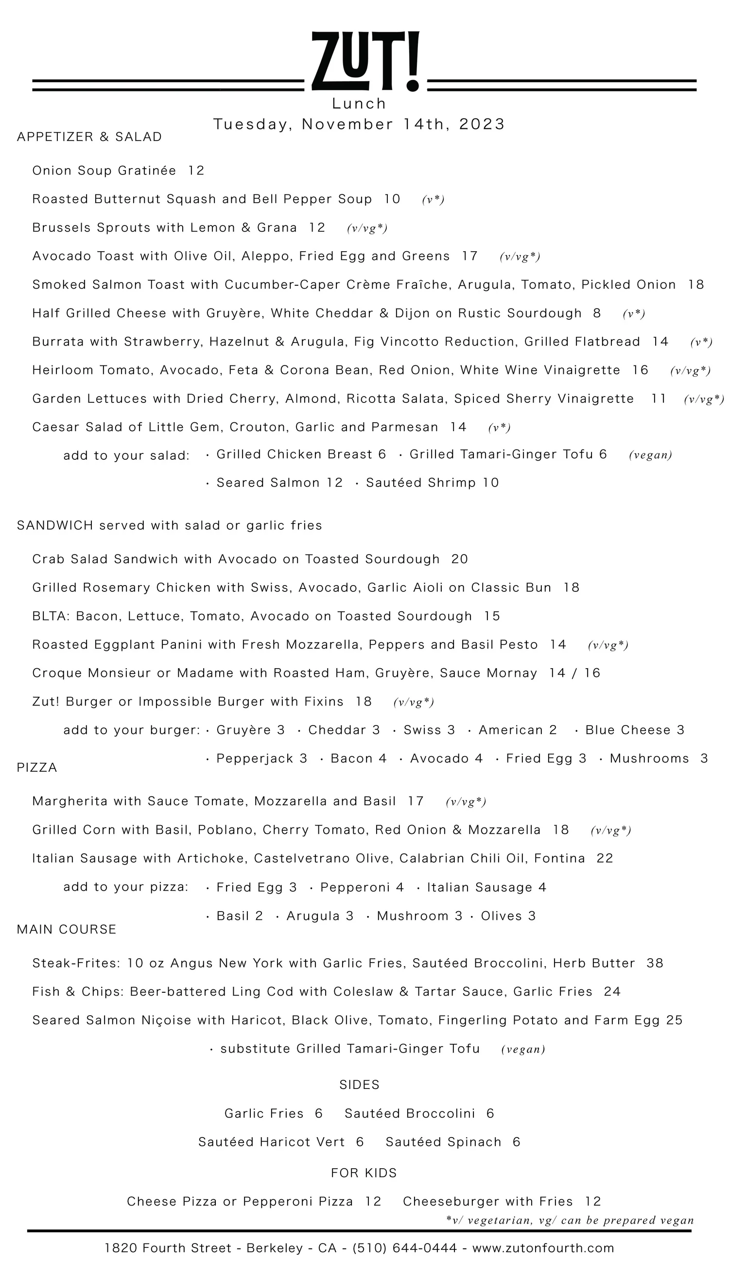 Menu — ZUT! on fourth