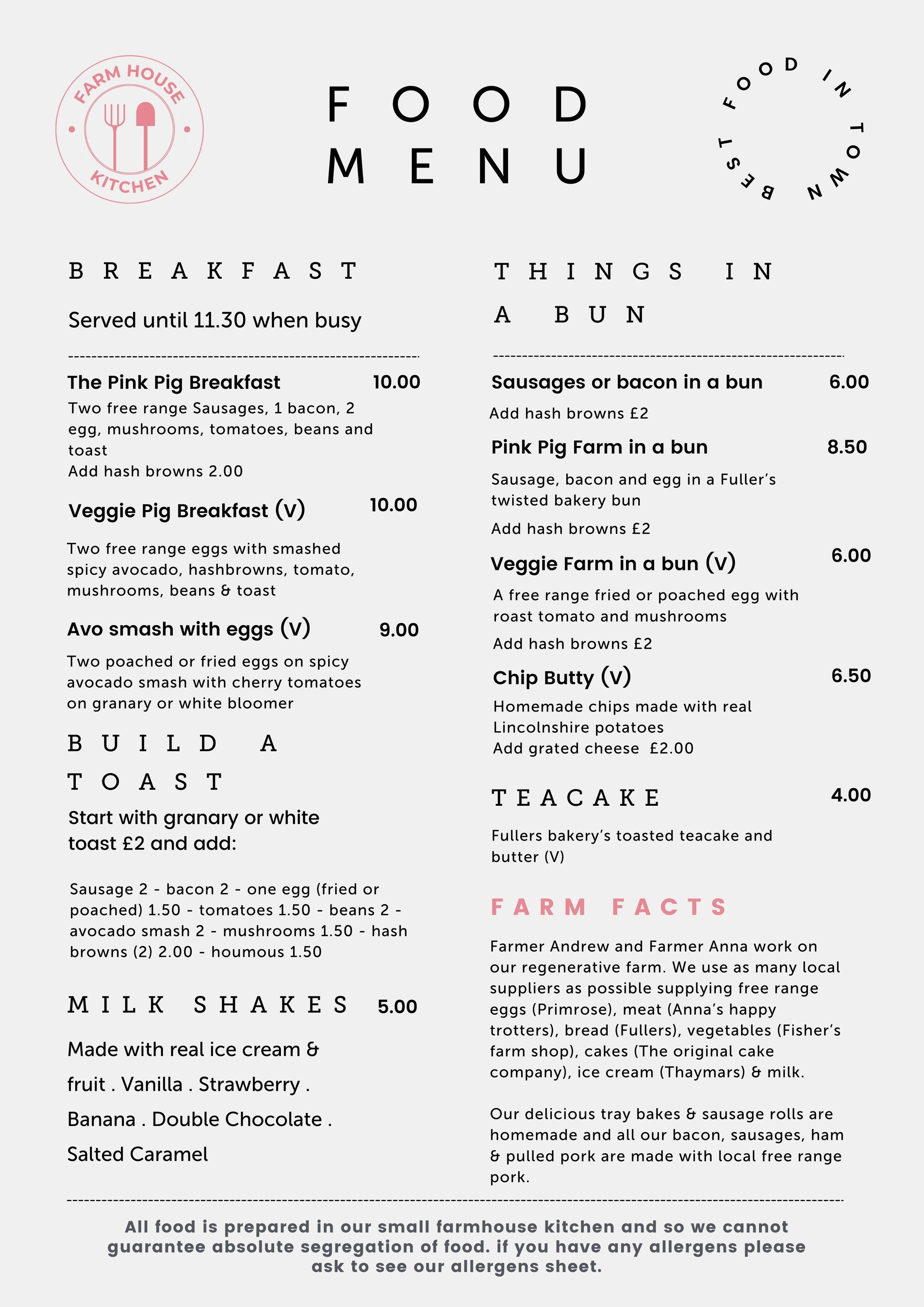 Menu — The Pink Pig Farm