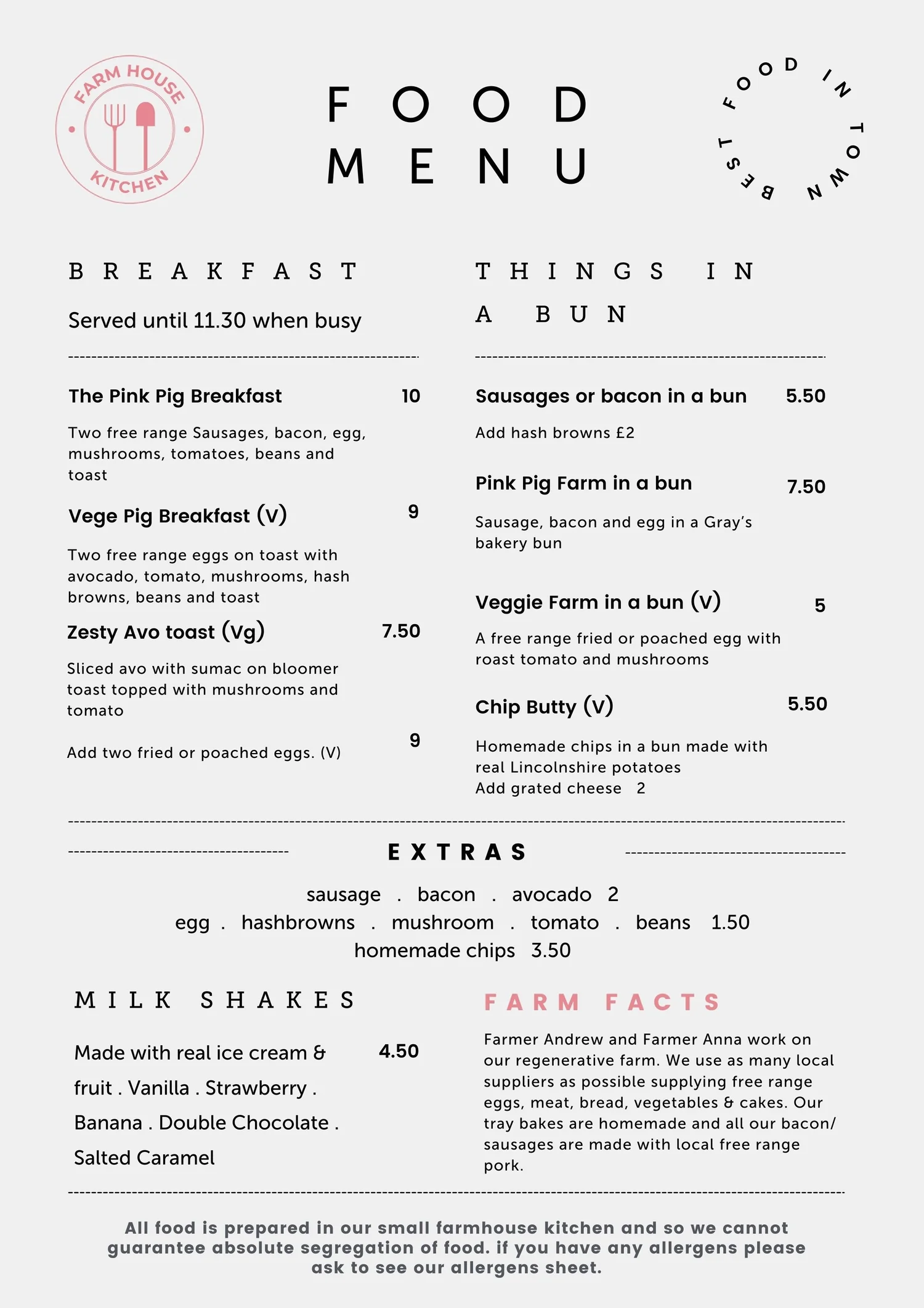 Menu — The Pink Pig Farm