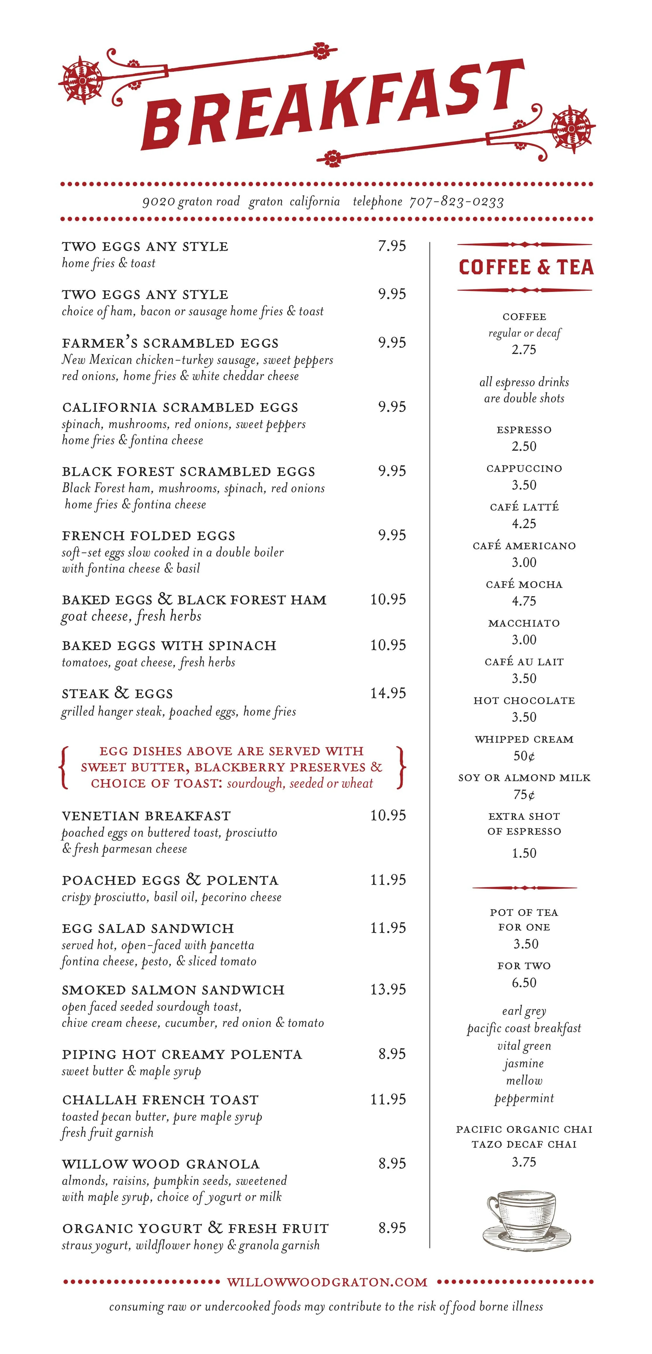 Breakfast Menu — Willow Wood Market Cafe