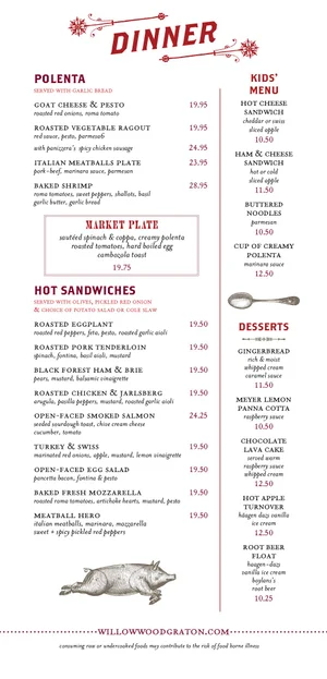 Dinner Menu — Willow Wood Market Cafe