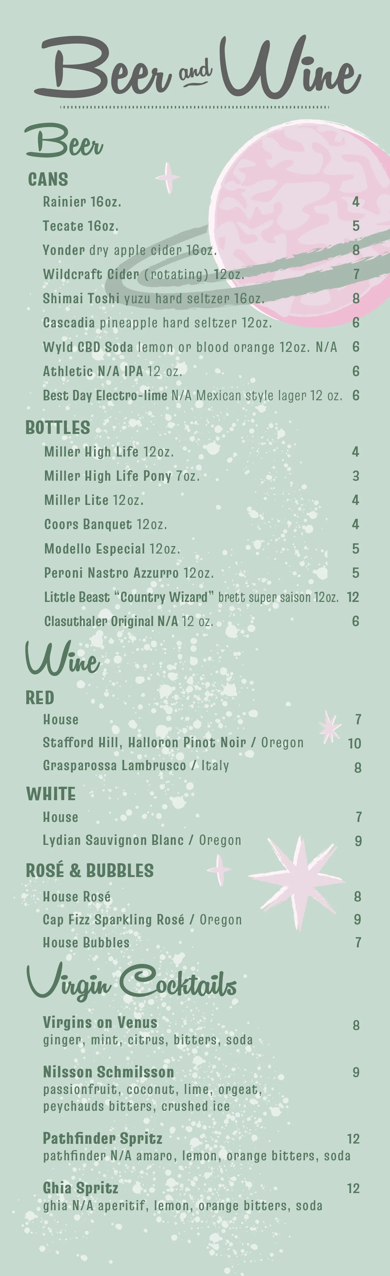 Menu — The Lift Off Lounge