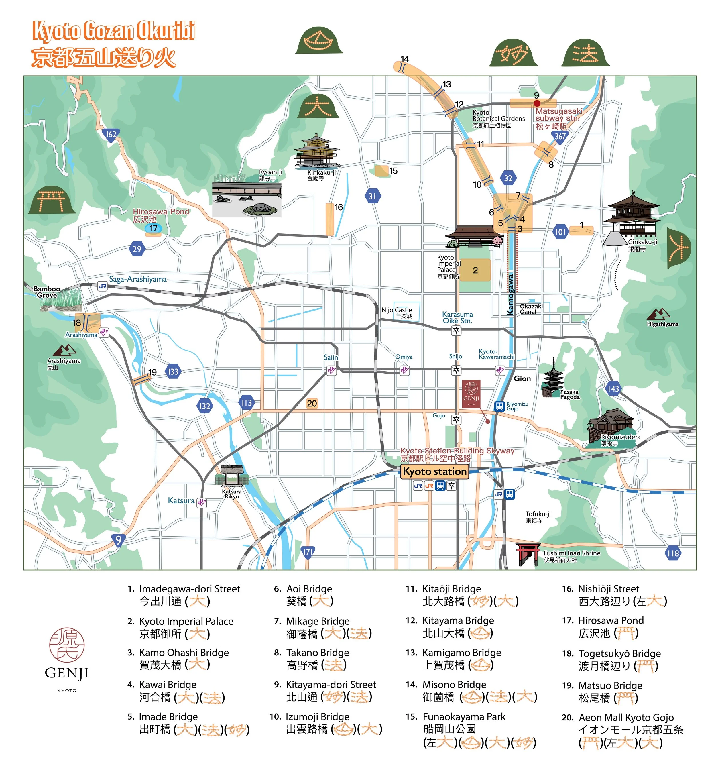 Best Spots for viewing Obon Daimonji Bonfires — Genji Kyoto