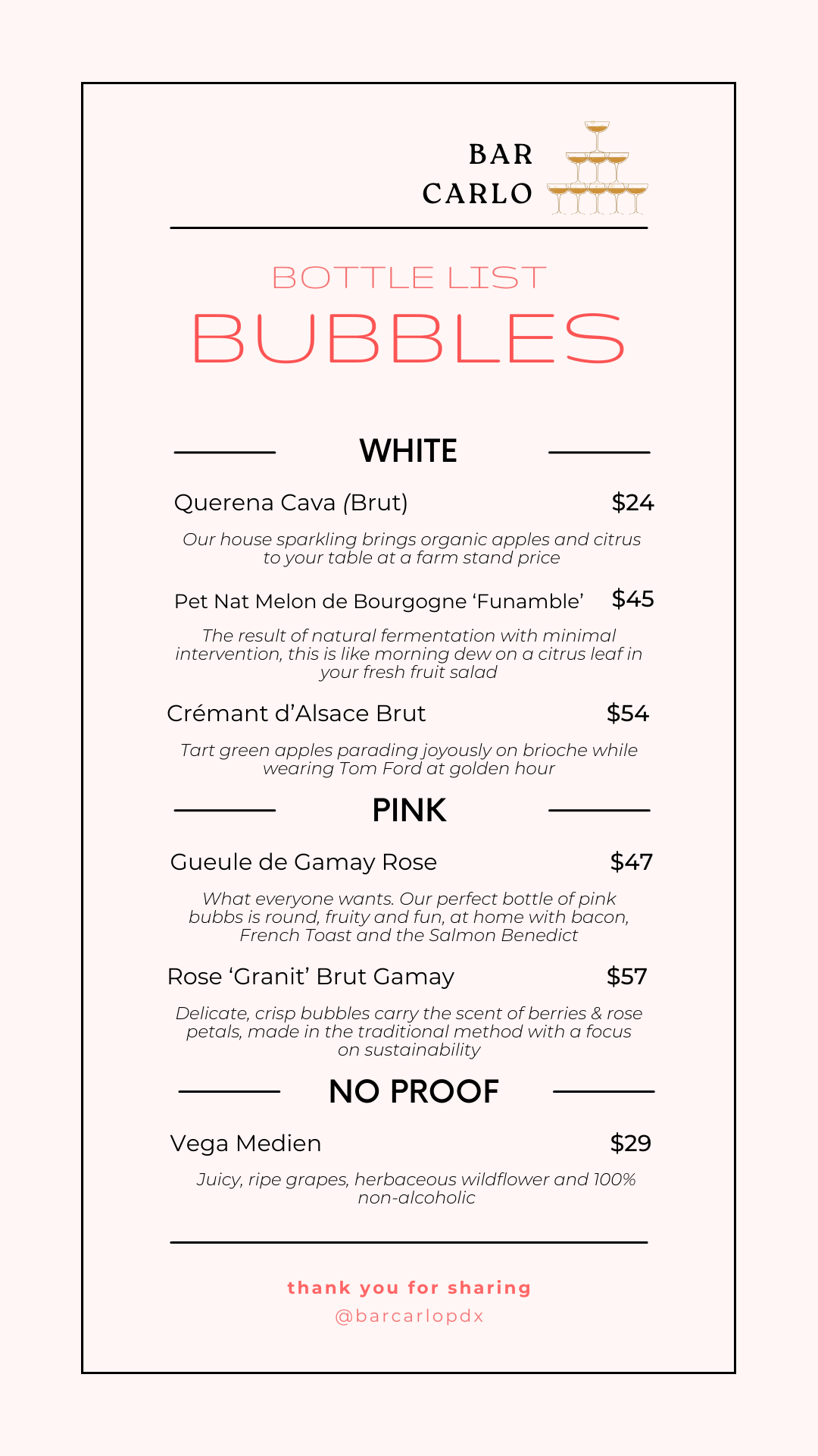 Brunch Beverages & Everything All Day — Bar Carlo