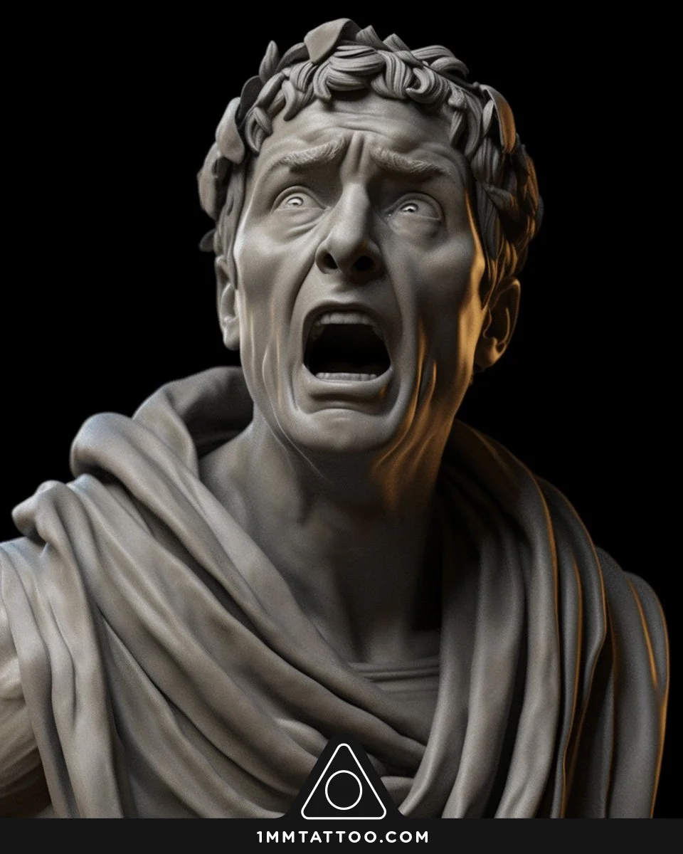 Roman Horror Tattoo: A Terrified Marble Bust from Ancient Rome — 1MM ...