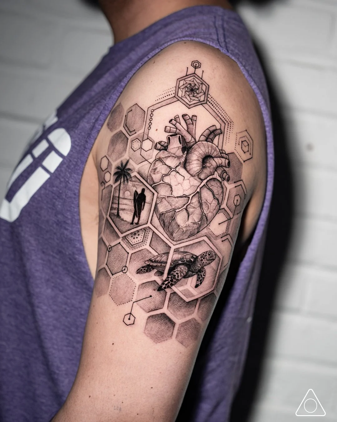 Ceramic Anatomical Heart Tattoo Sleeve | Geometric Micro-Realism Tattoo ...