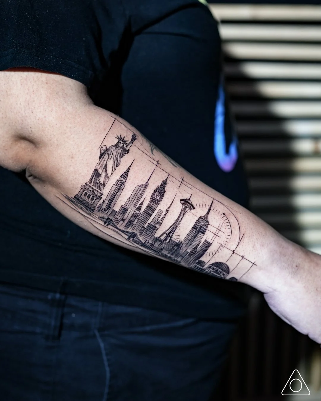 Skyline Fusion Tattoo | Fine Line Cityscape in Los Angeles — 1MM Tattoo ...