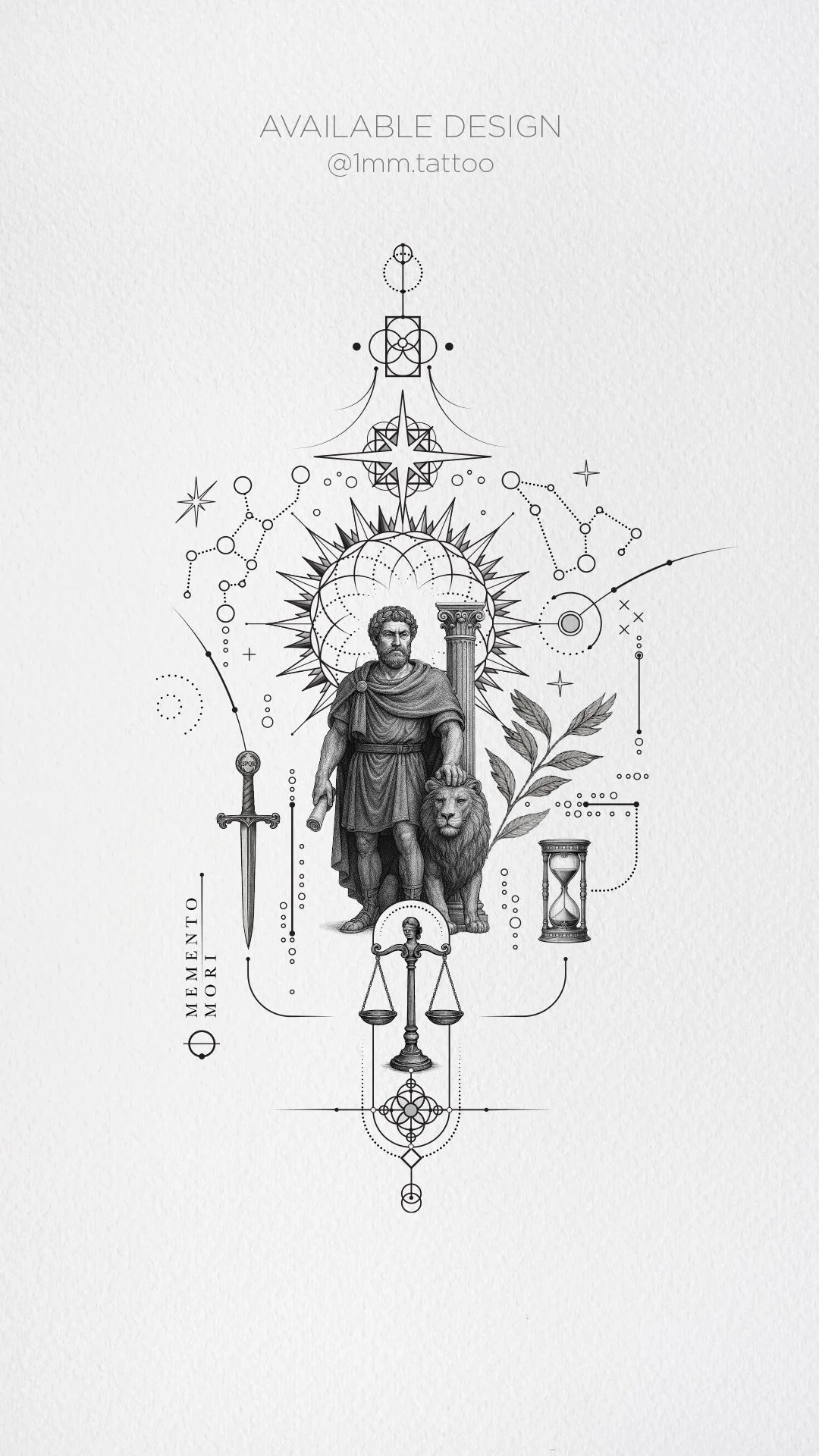 Stoic Sleeve Tattoo Design – Marcus Aurelius Fine Line Tattoo Art by ...